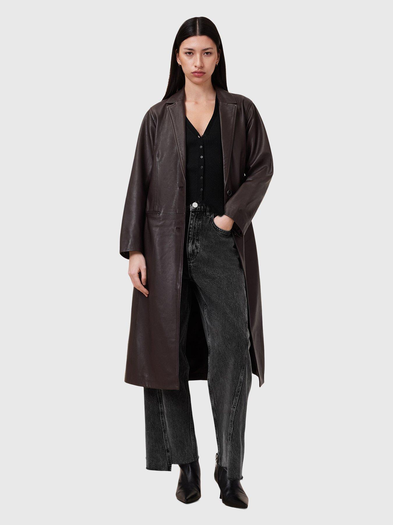 AllSaints Aire Long Line Leather Coat - Red | Very