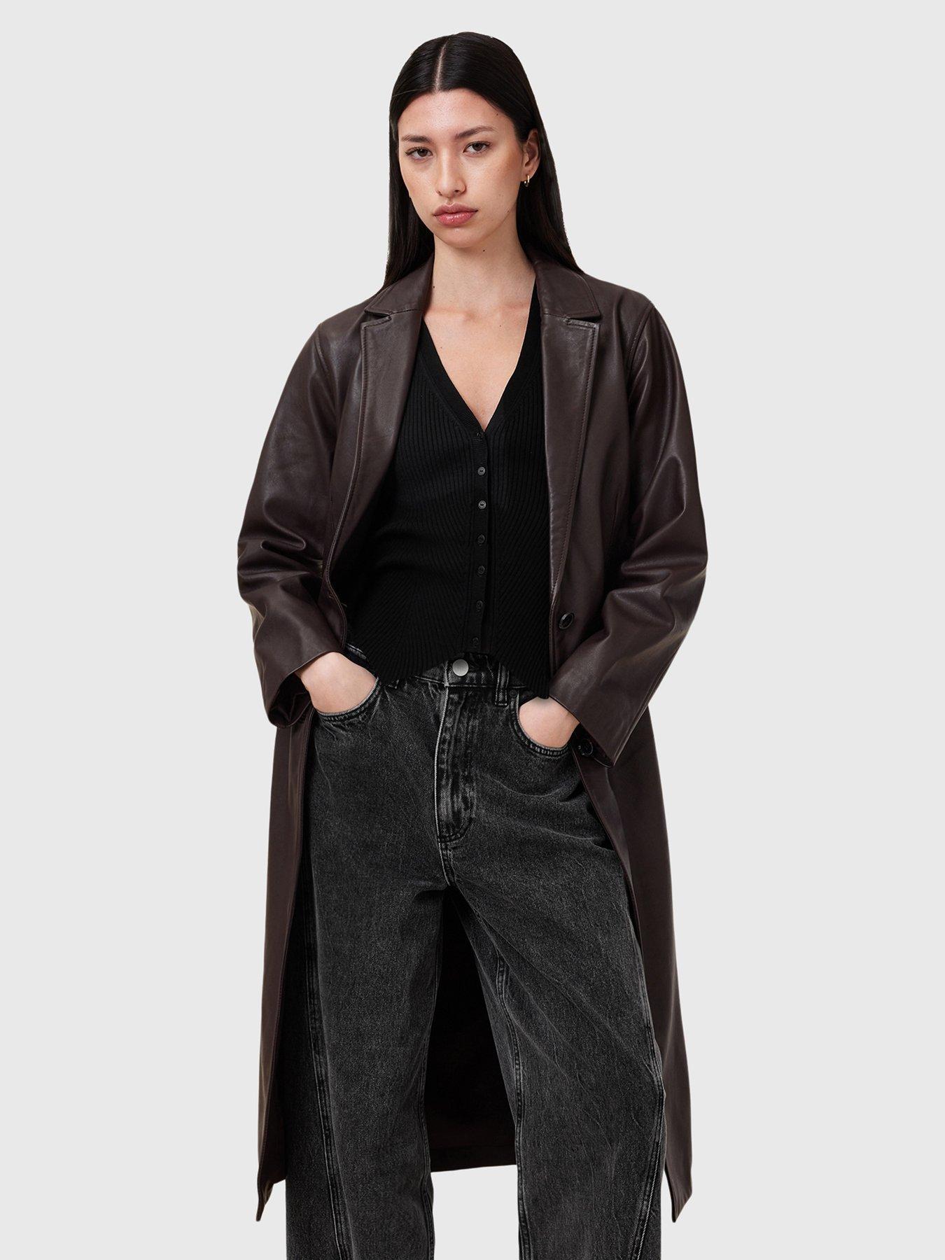 AllSaints Aire Long Line Leather Coat - Red | Very