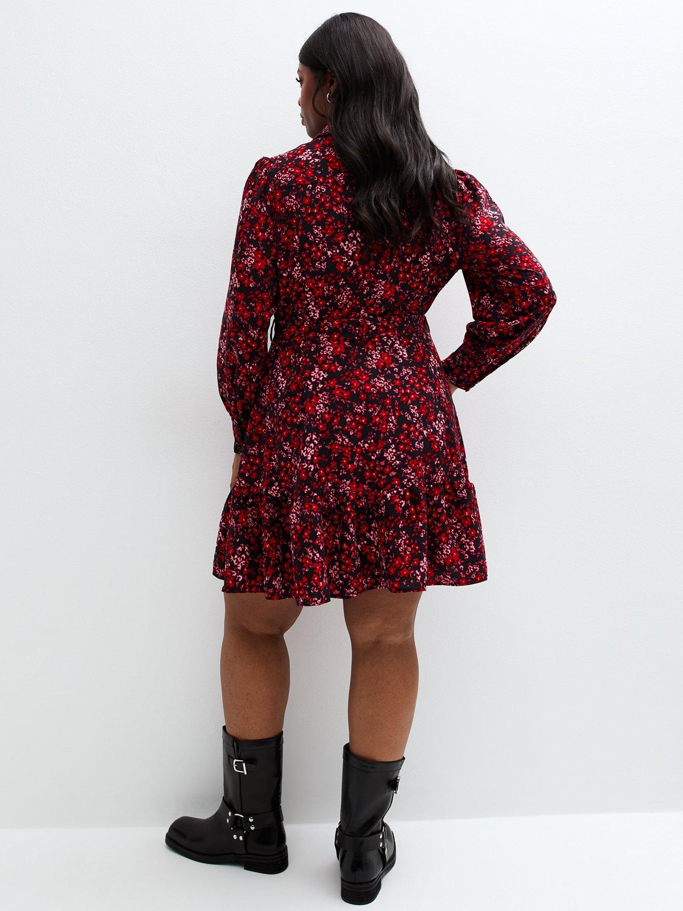 New Look Curves Red Floral Print Mini Shirt Dress | Very