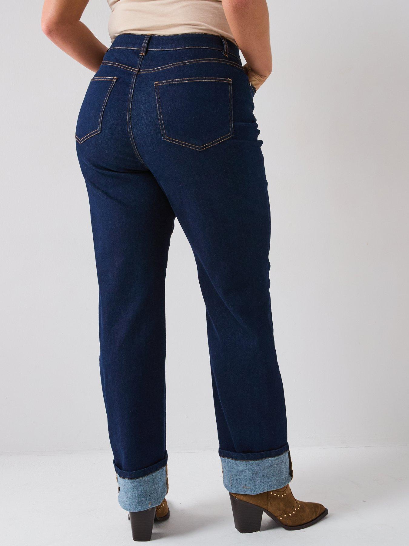 V by Very Curve High Waisted Stretch Turn Up Straight Leg Jean - Dark ...