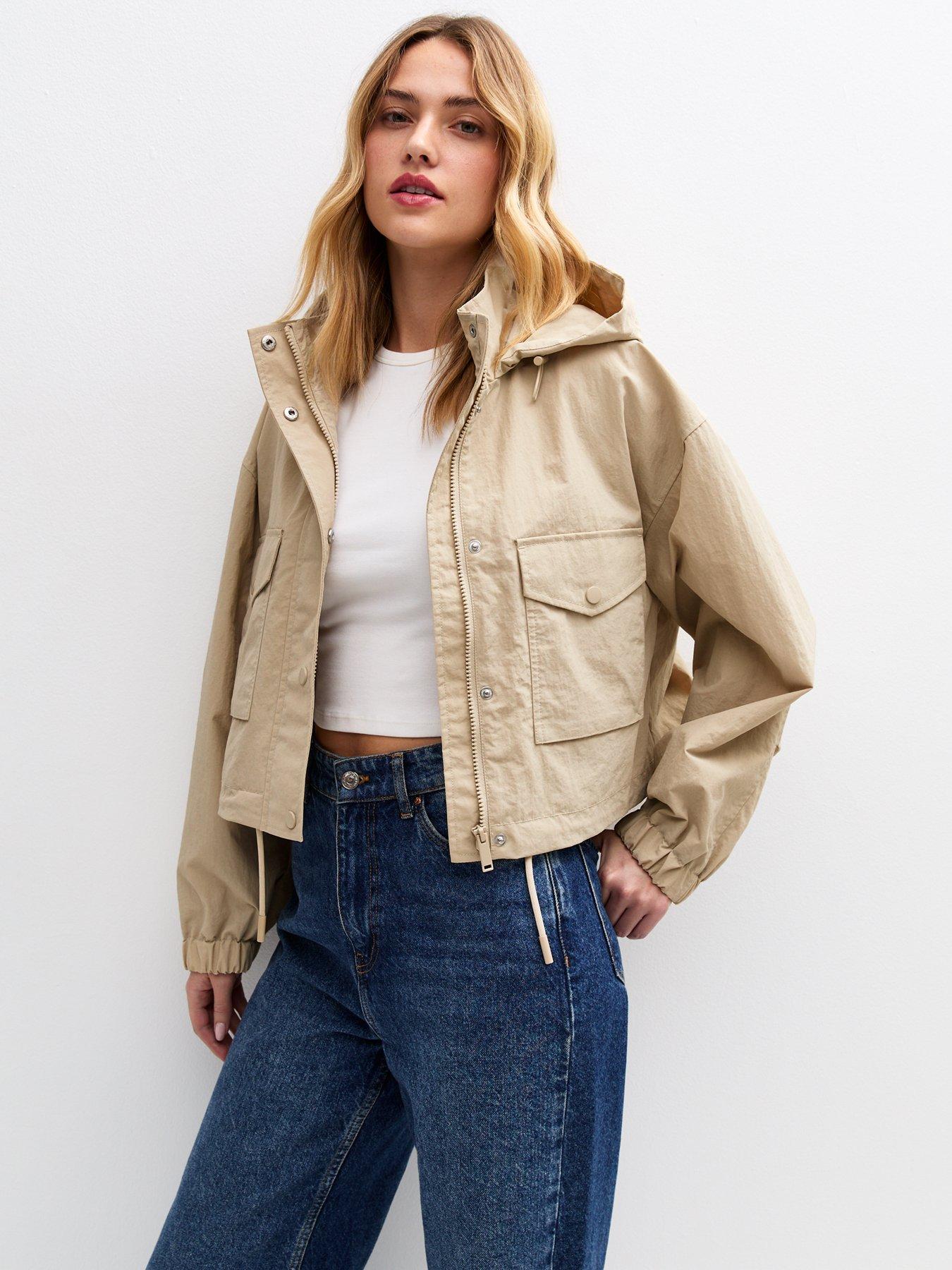 New Look Stone Cropped Hooded Parka Jacket - Beige | Very