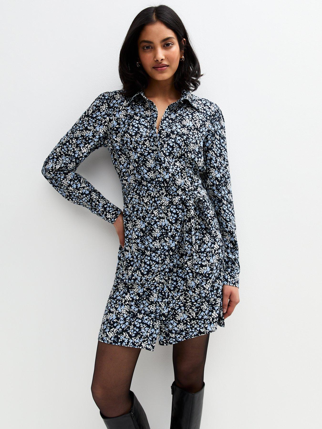 New Look Floral Print Mini Shirt Dress - Blue | Very