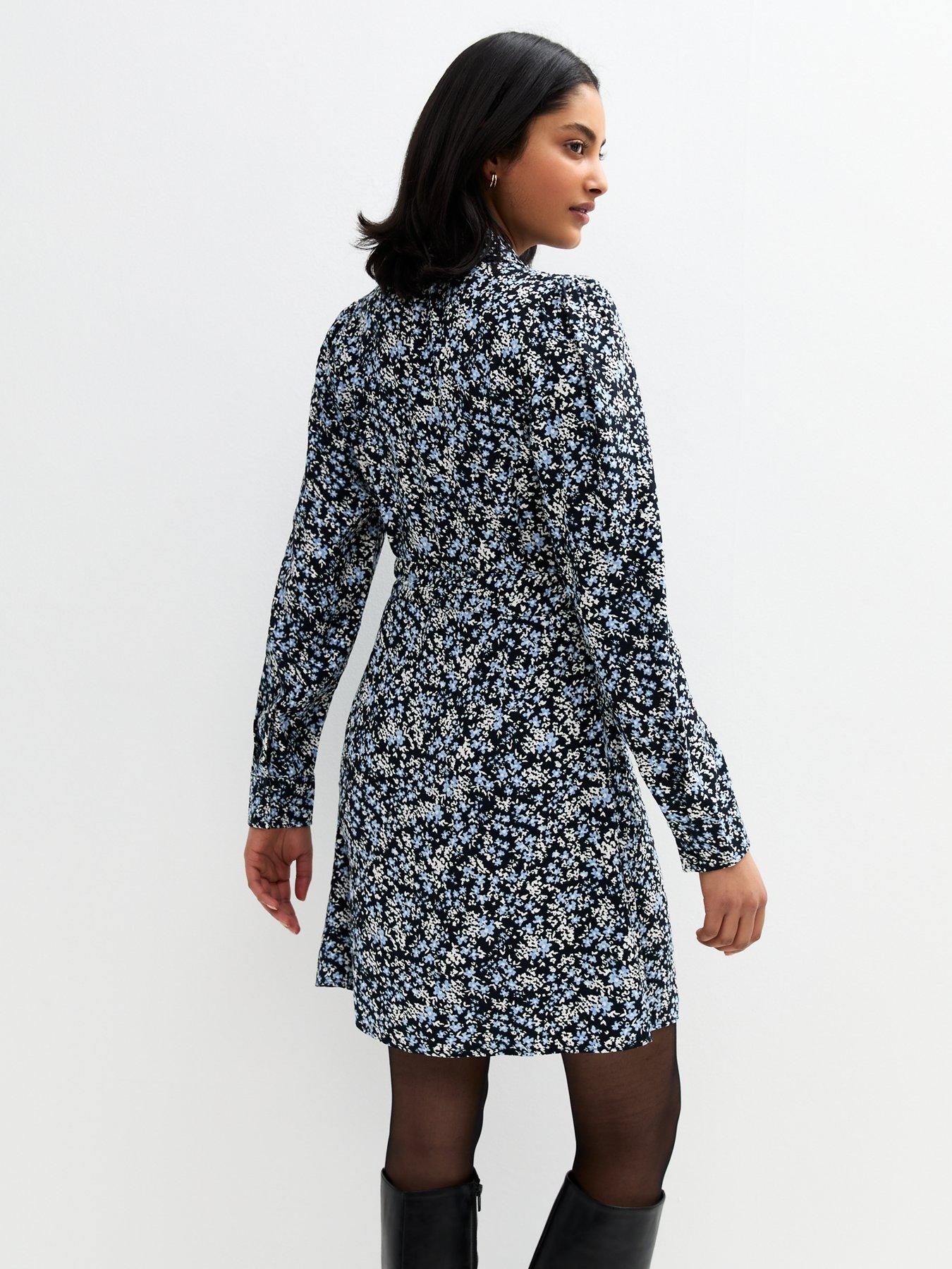 New Look Floral Print Mini Shirt Dress - Blue | Very