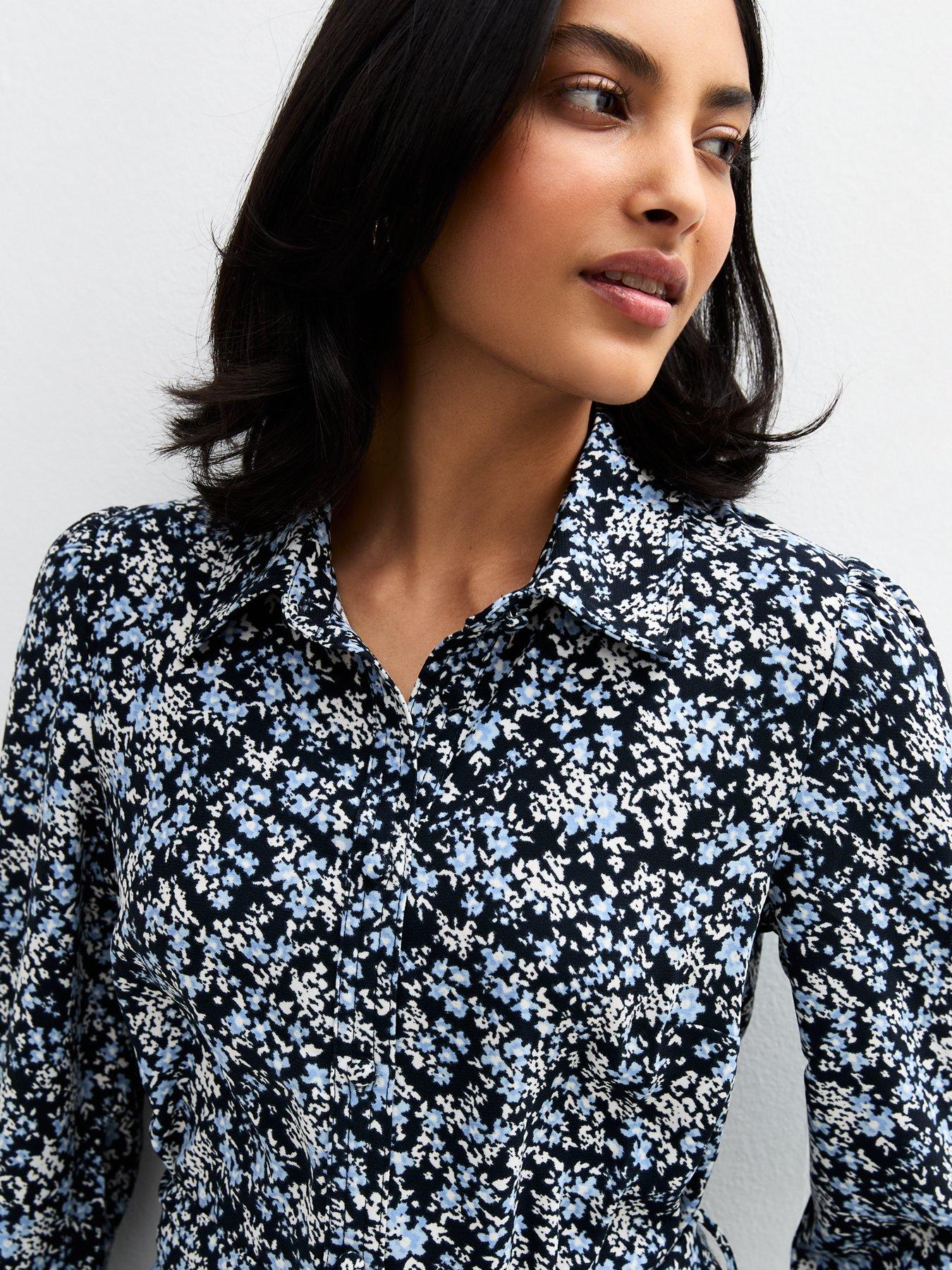 New Look Floral Print Mini Shirt Dress - Blue | Very