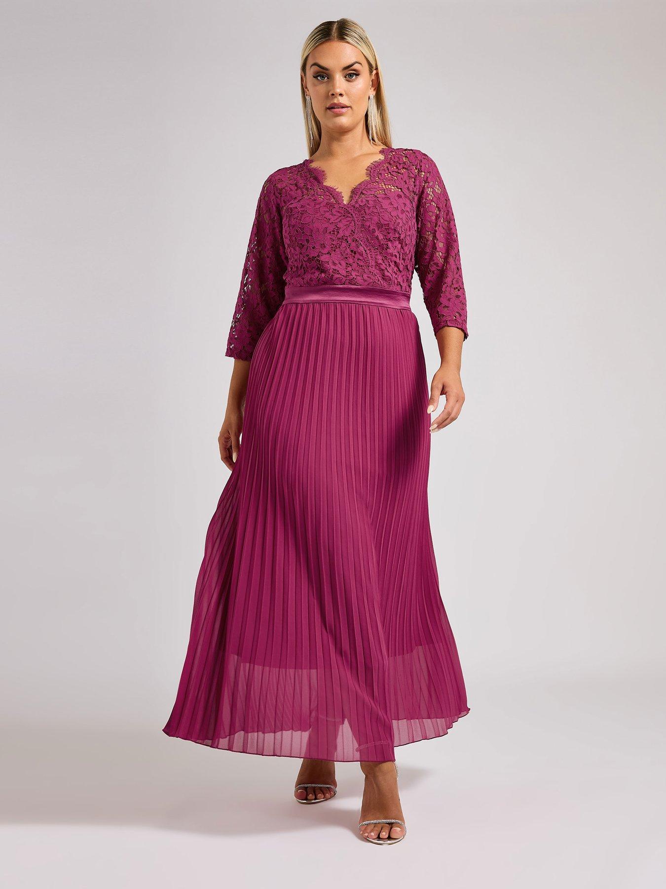 Yours Curve Lace Pleated Maxi Dress - Pink | Very