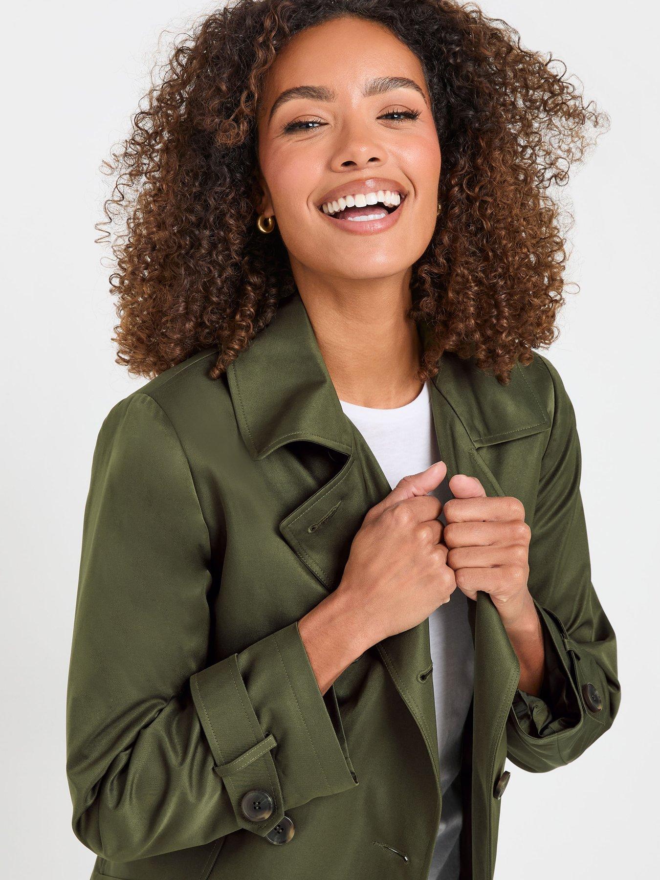 M&Co Short Belted Waist Rain Mac - Green | Very