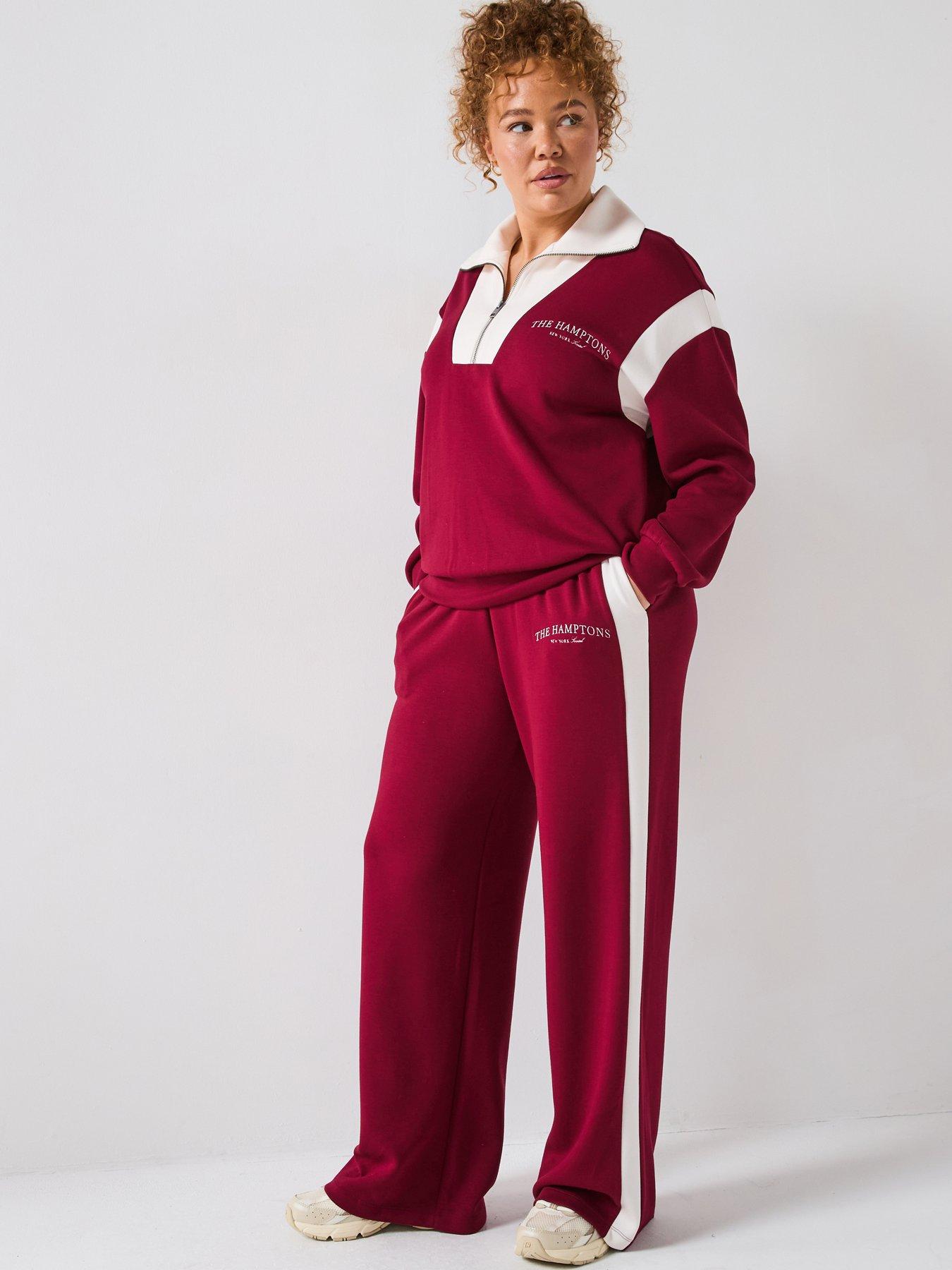 V by Very Curve Side Stripe Wide Leg Joggers - Red | Very