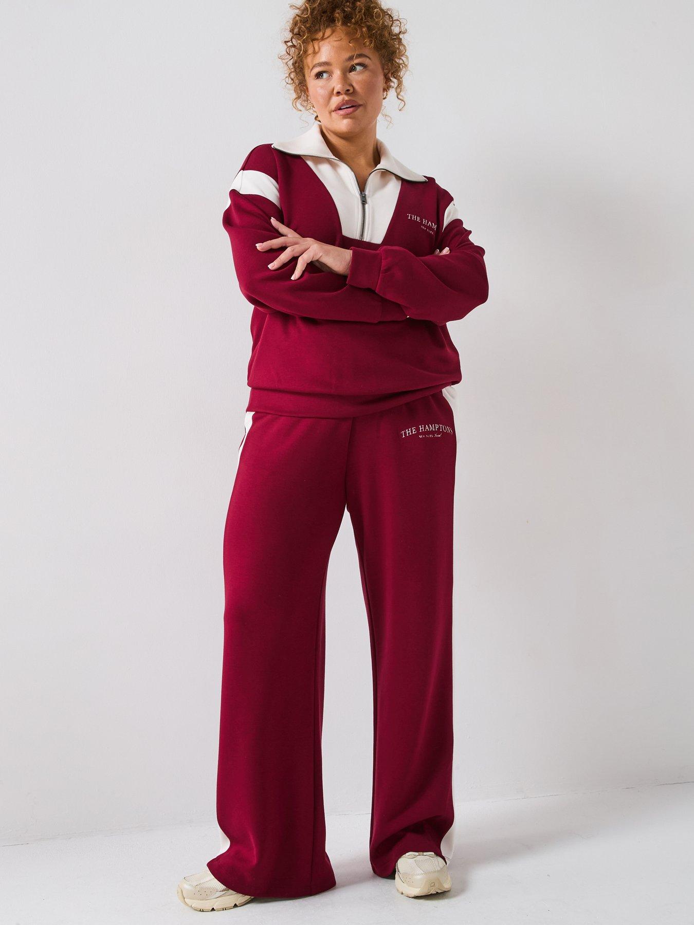 V by Very Curve Side Stripe Wide Leg Joggers - Red | Very