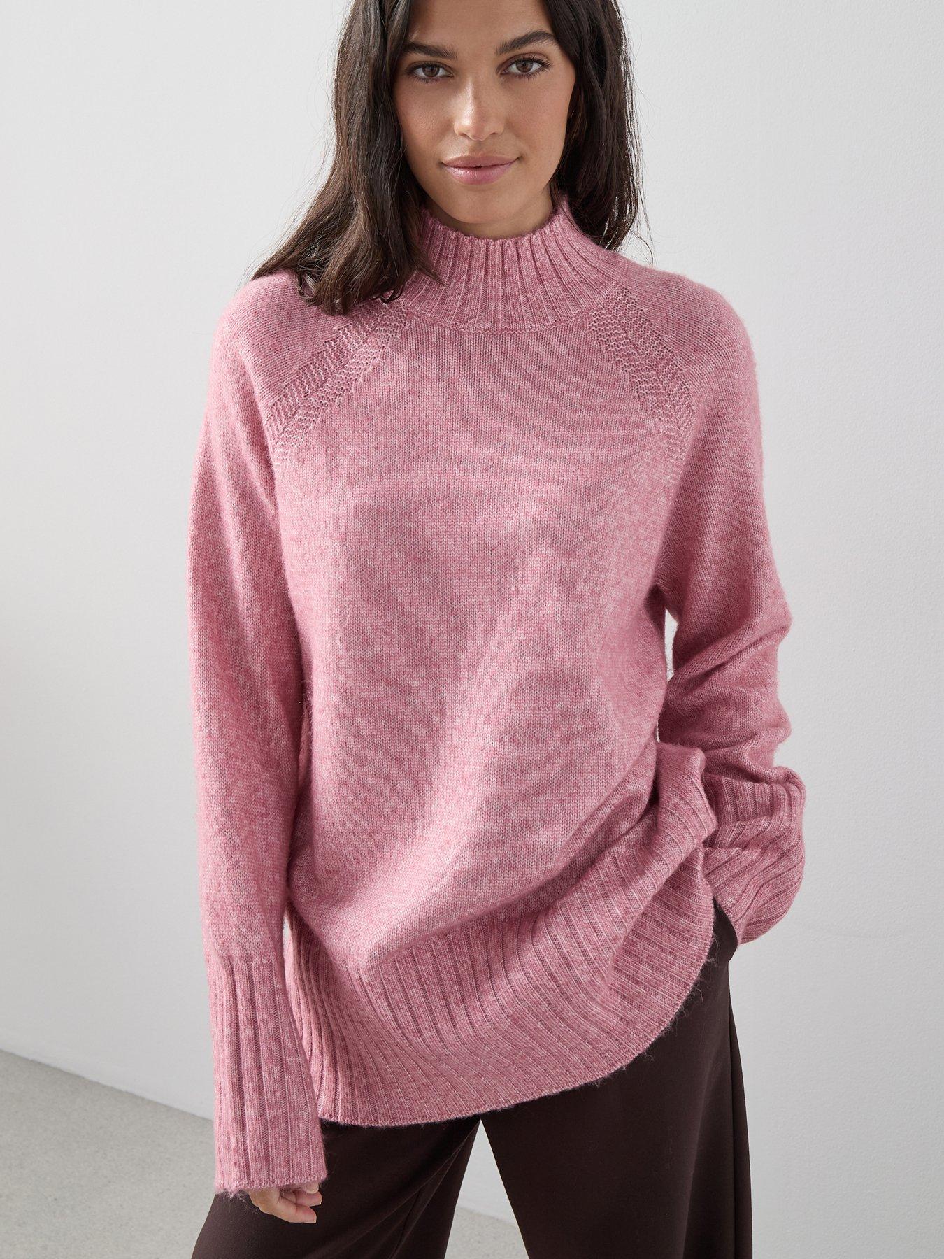 The Very Collection Timeless Yarn Longline Funnel Neck Jumper - Pink | Very