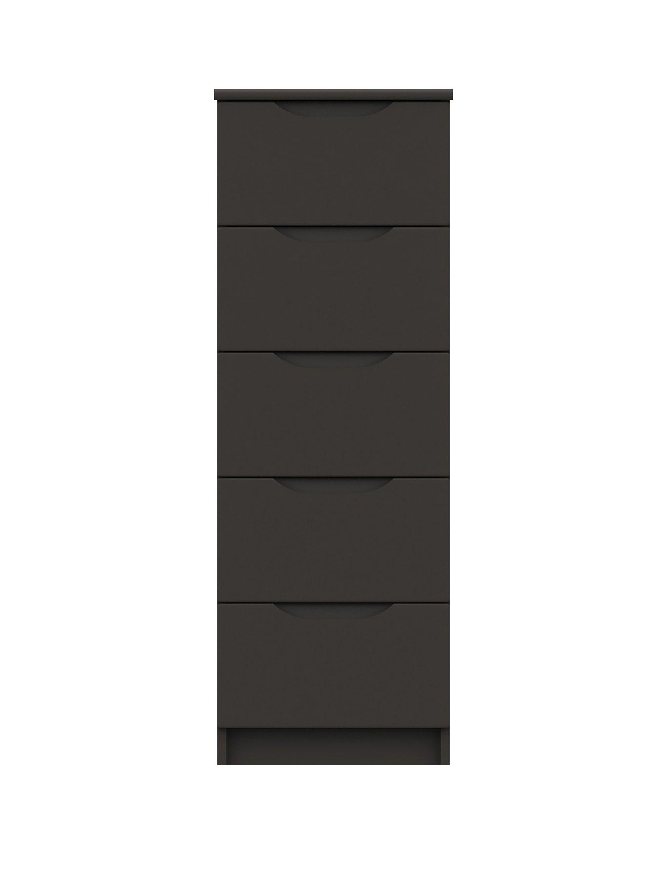 One Call Monaco Ready Assembled 5 Drawer Tall Boy Chest - Dark Grey ...