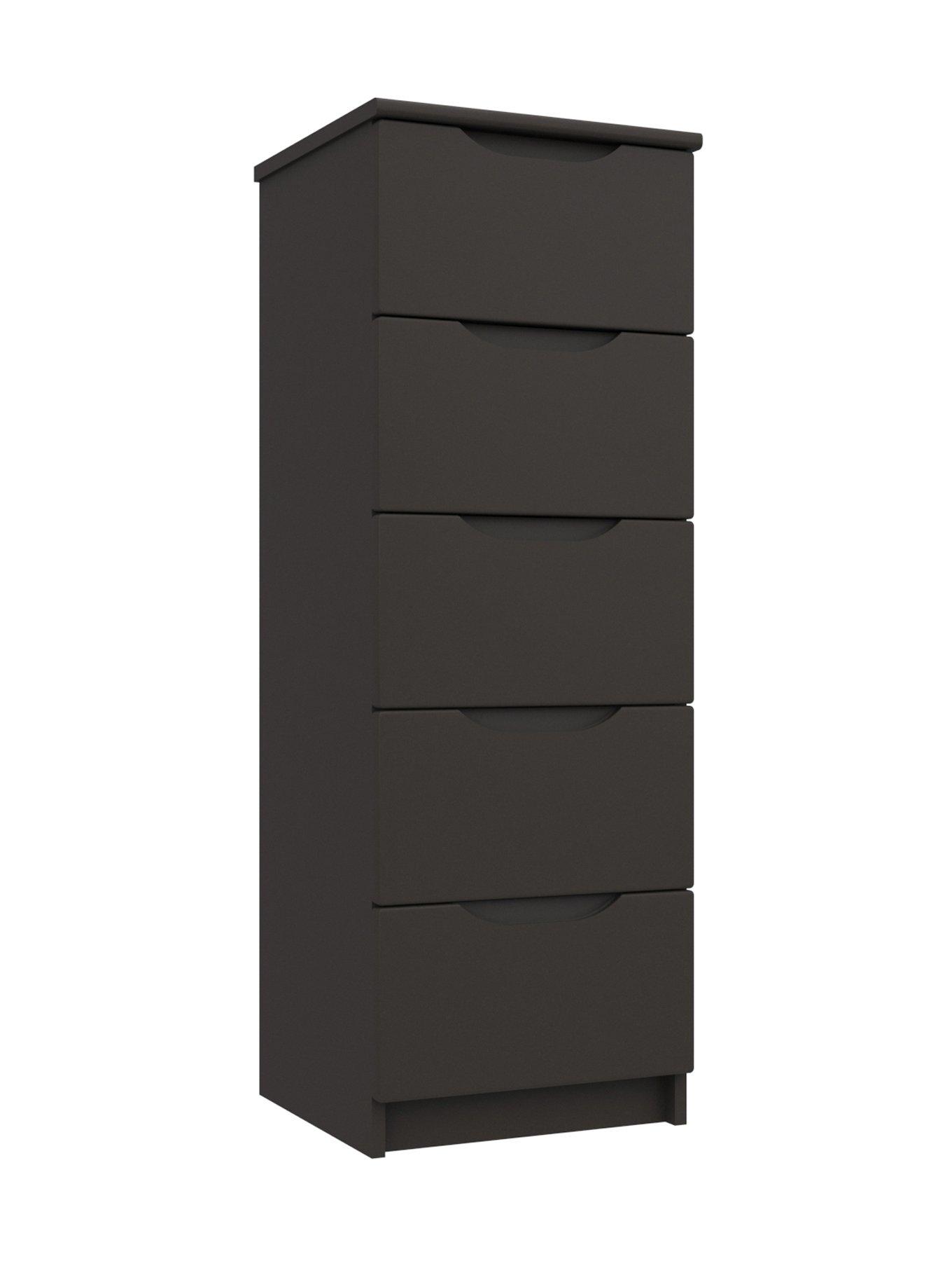 One Call Monaco Ready Assembled 5 Drawer Tall Boy Chest - Dark Grey ...