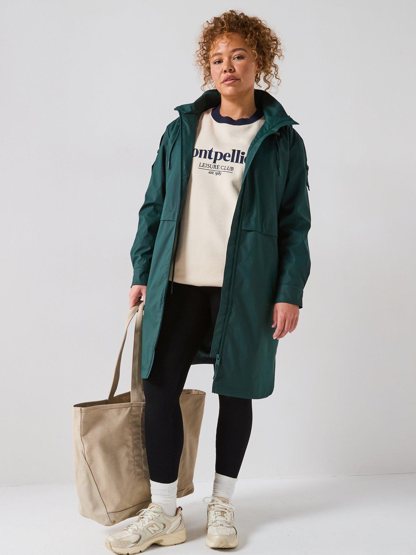 V by Very Curve Rubberised Hooded Rain Mac - Dark Green | Very