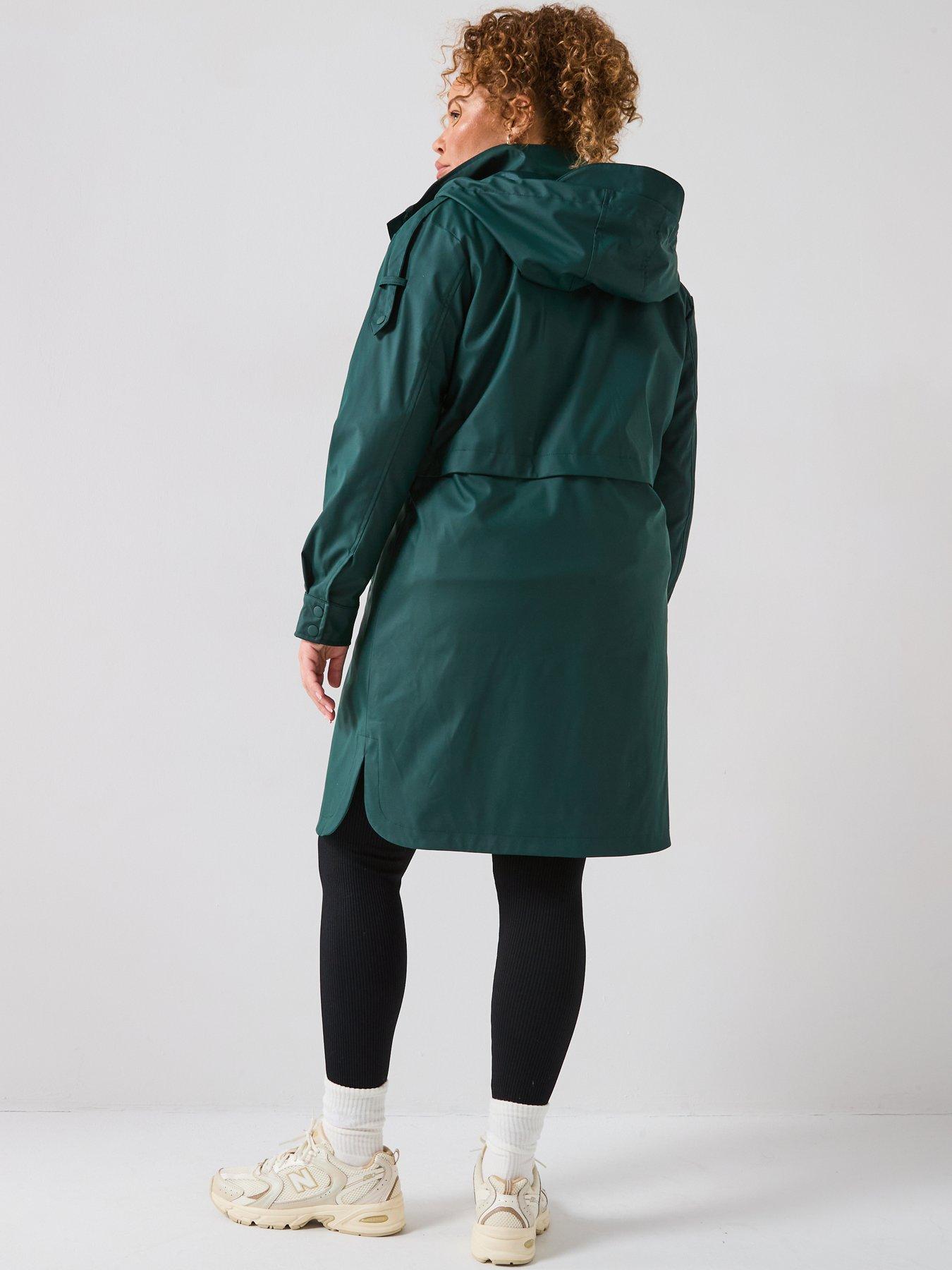 V by Very Curve Rubberised Hooded Rain Mac - Dark Green | Very