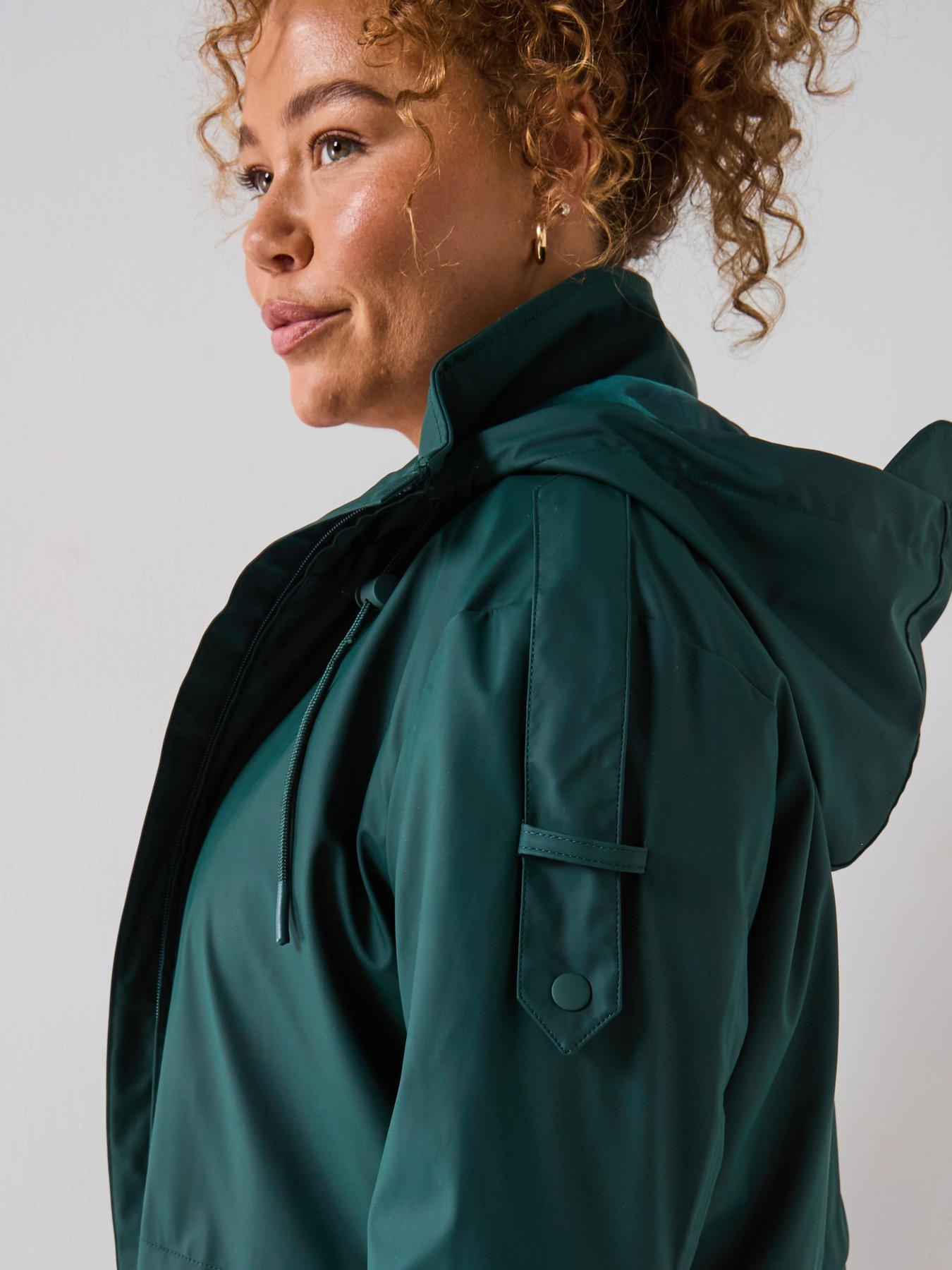 V by Very Curve Rubberised Hooded Rain Mac - Dark Green | Very