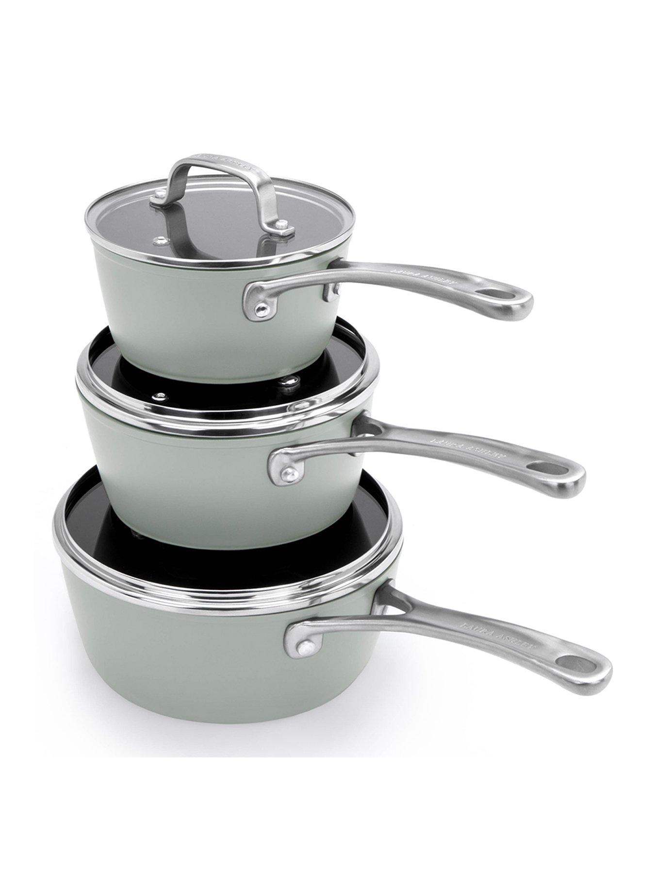 Laura Ashley 3 Piece Saucepan Set - Sage Leaf | Very
