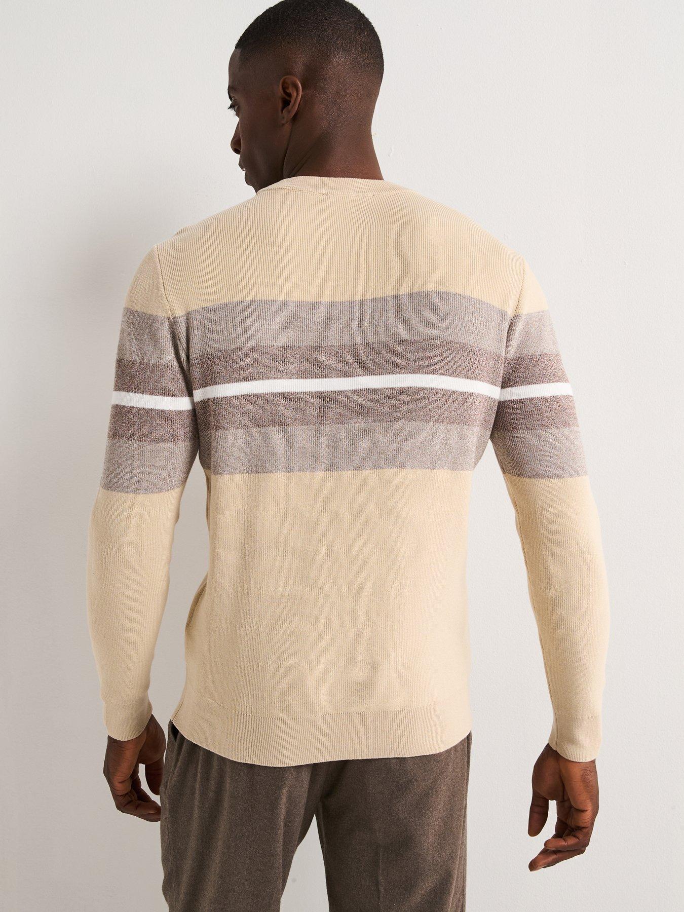 Very Man Cotton Rich Colour Block Jumper - Beige | Very