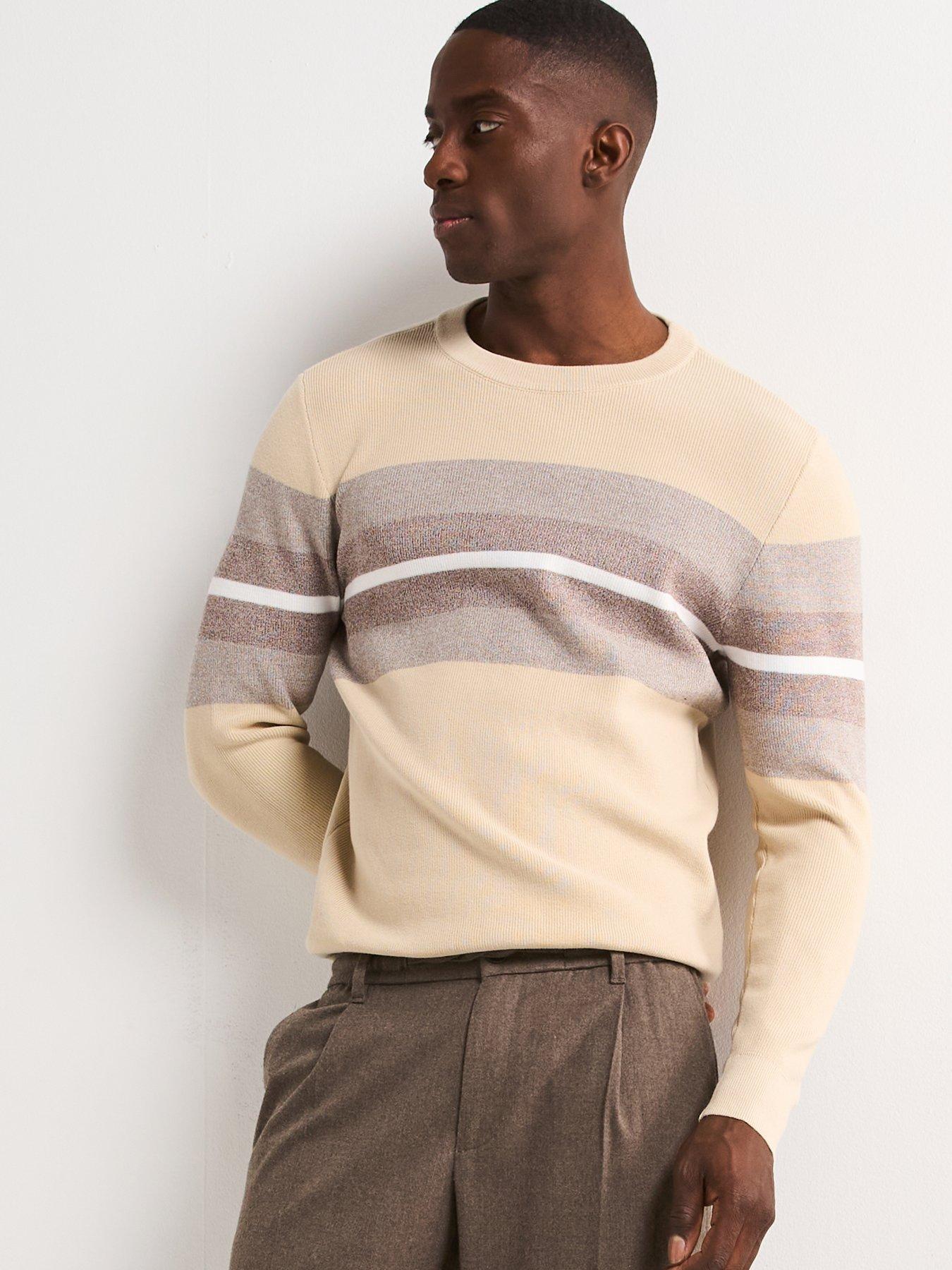 Very Man Cotton Rich Colour Block Jumper - Beige | Very