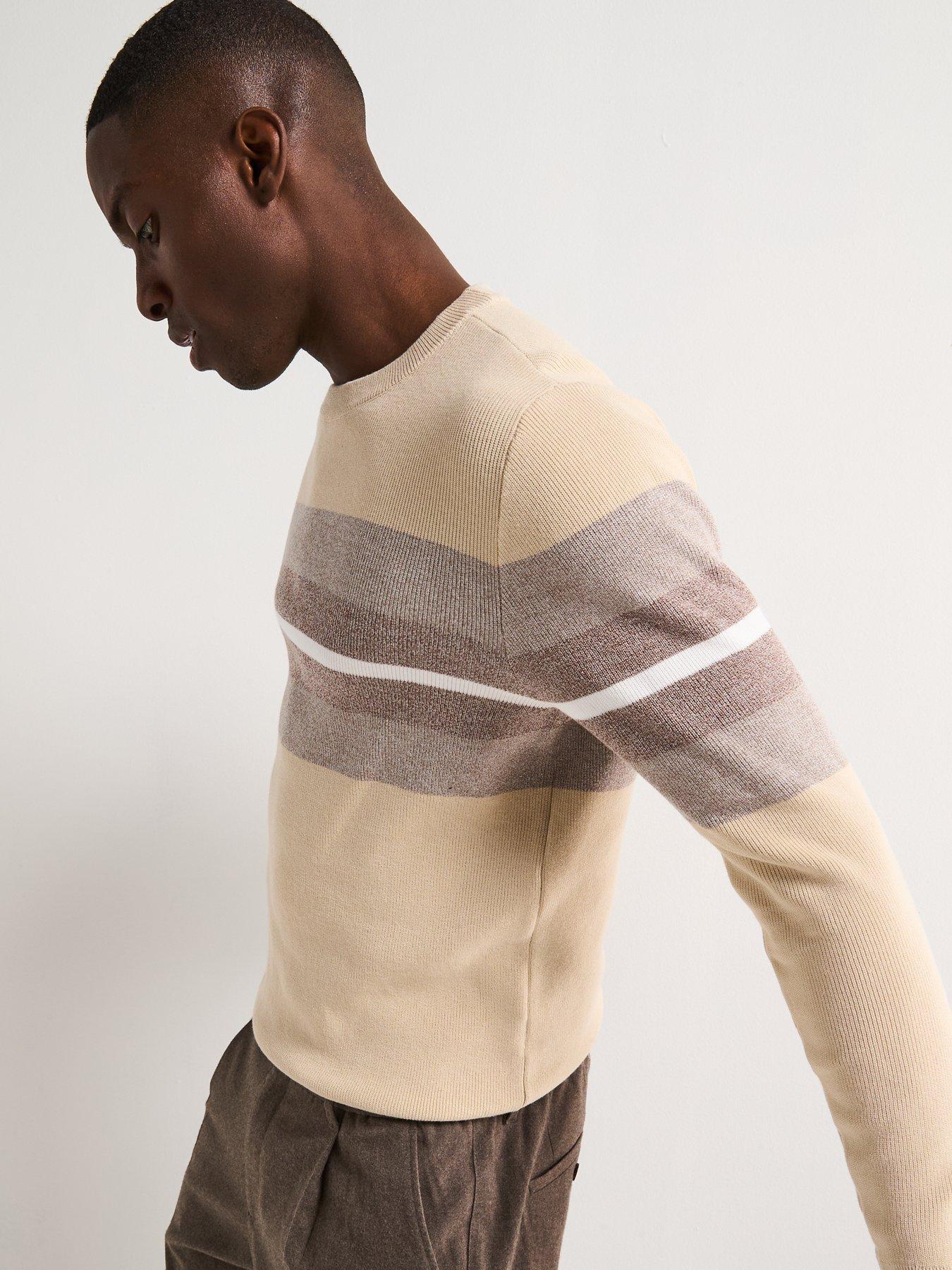 Very Man Cotton Rich Colour Block Jumper - Beige | Very