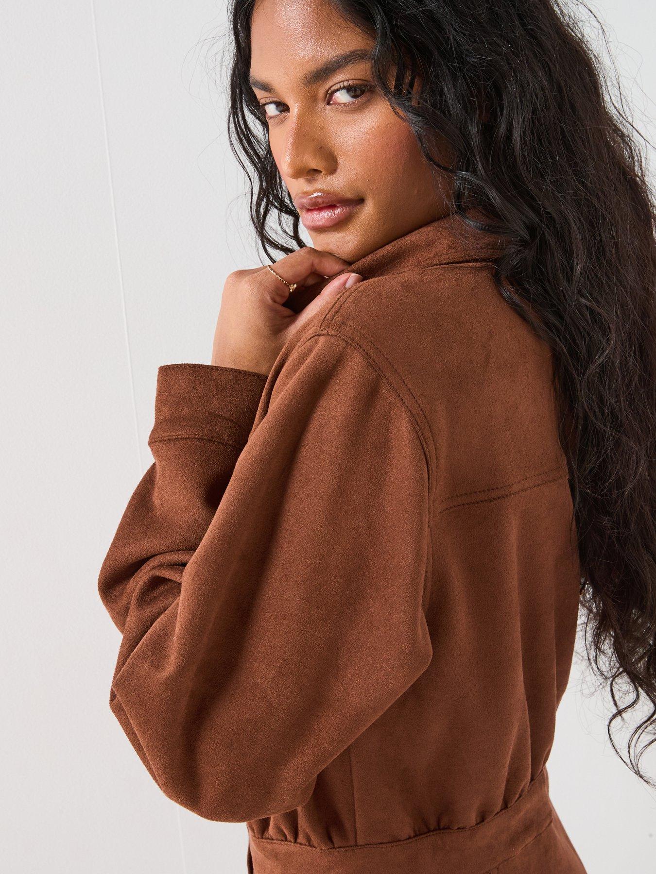 V by Very Suedette Western Dress - Chocolate - Brown | Very