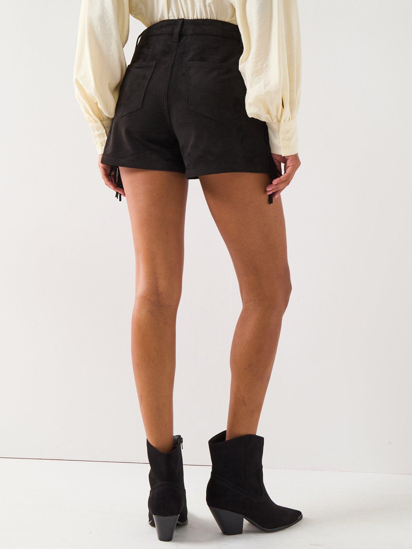 V by Very Faux Suede Fringe Shorts - Black | Very