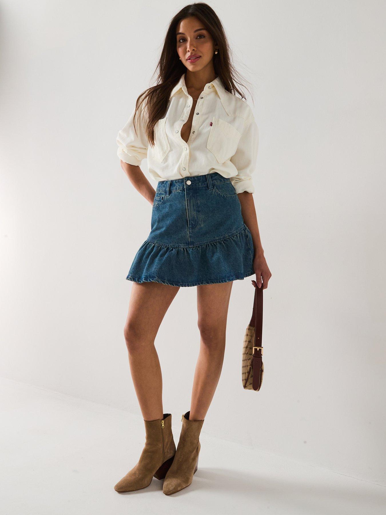 V by Very Denim Ruffle Skirt - Dark Wash | Very