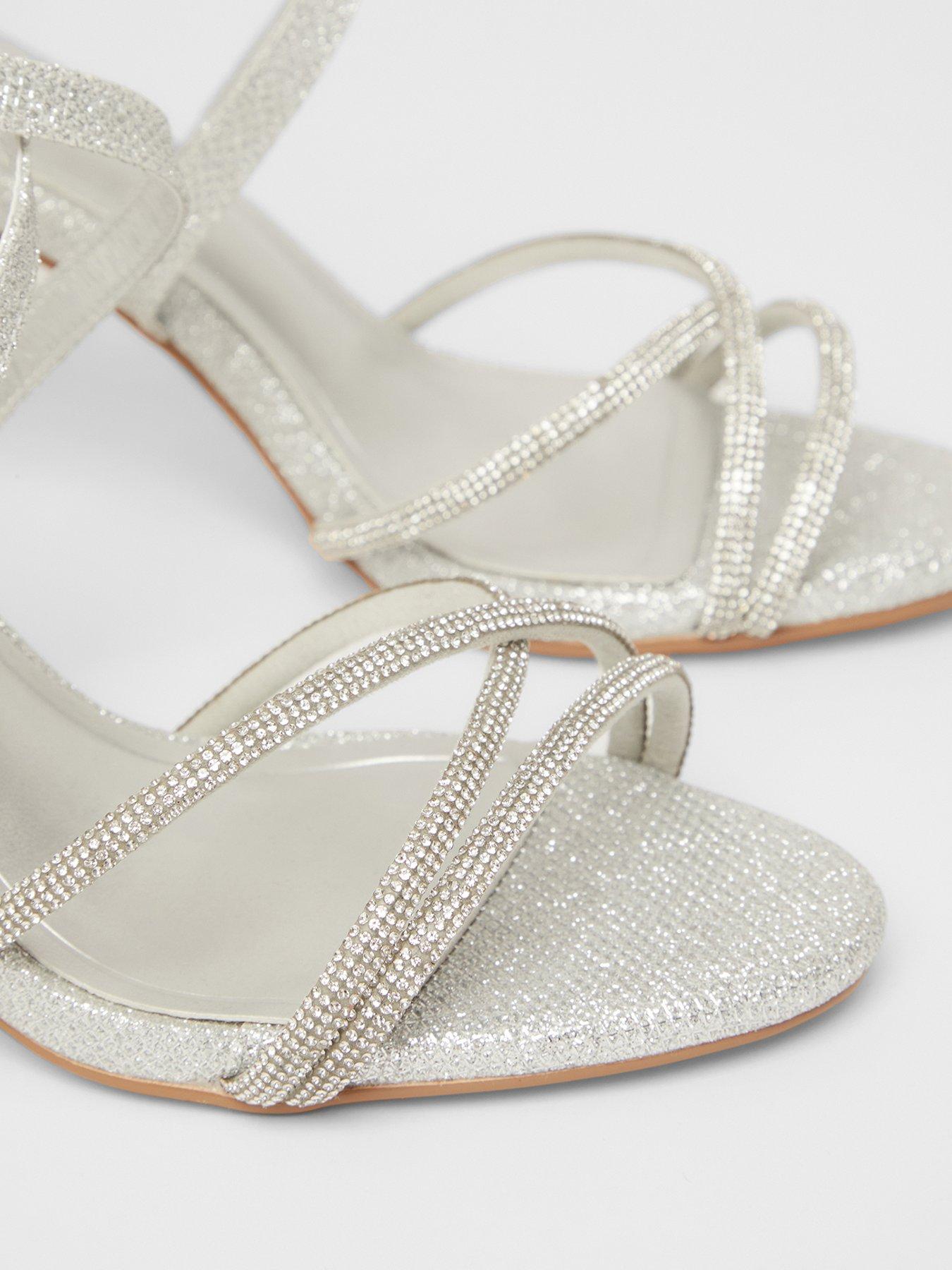 Quiz Silver Shimmer Cross Strap Heels Very