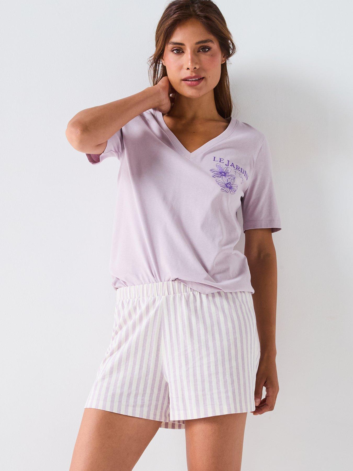 Everyday V Neck Varsity Slogan Short Pj Set - Purple | Very