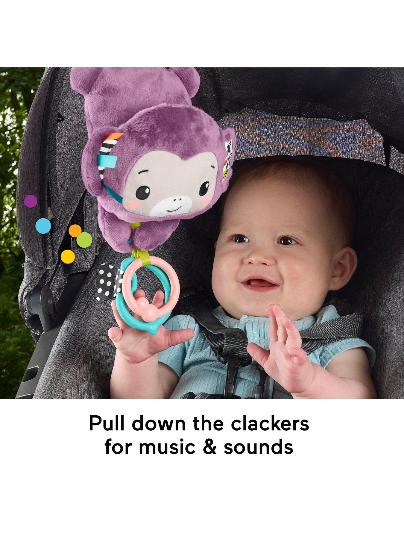 Fisher-Price Sing & Go Purple Monkey Plush Baby Stroller Sensory Toy ...