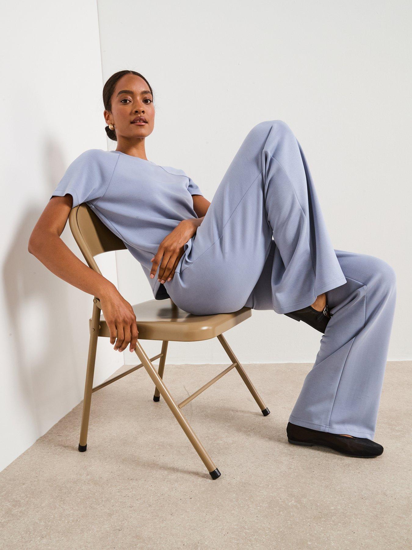 V by Very Modal Mix Wide Leg Joggers - Blue | Very