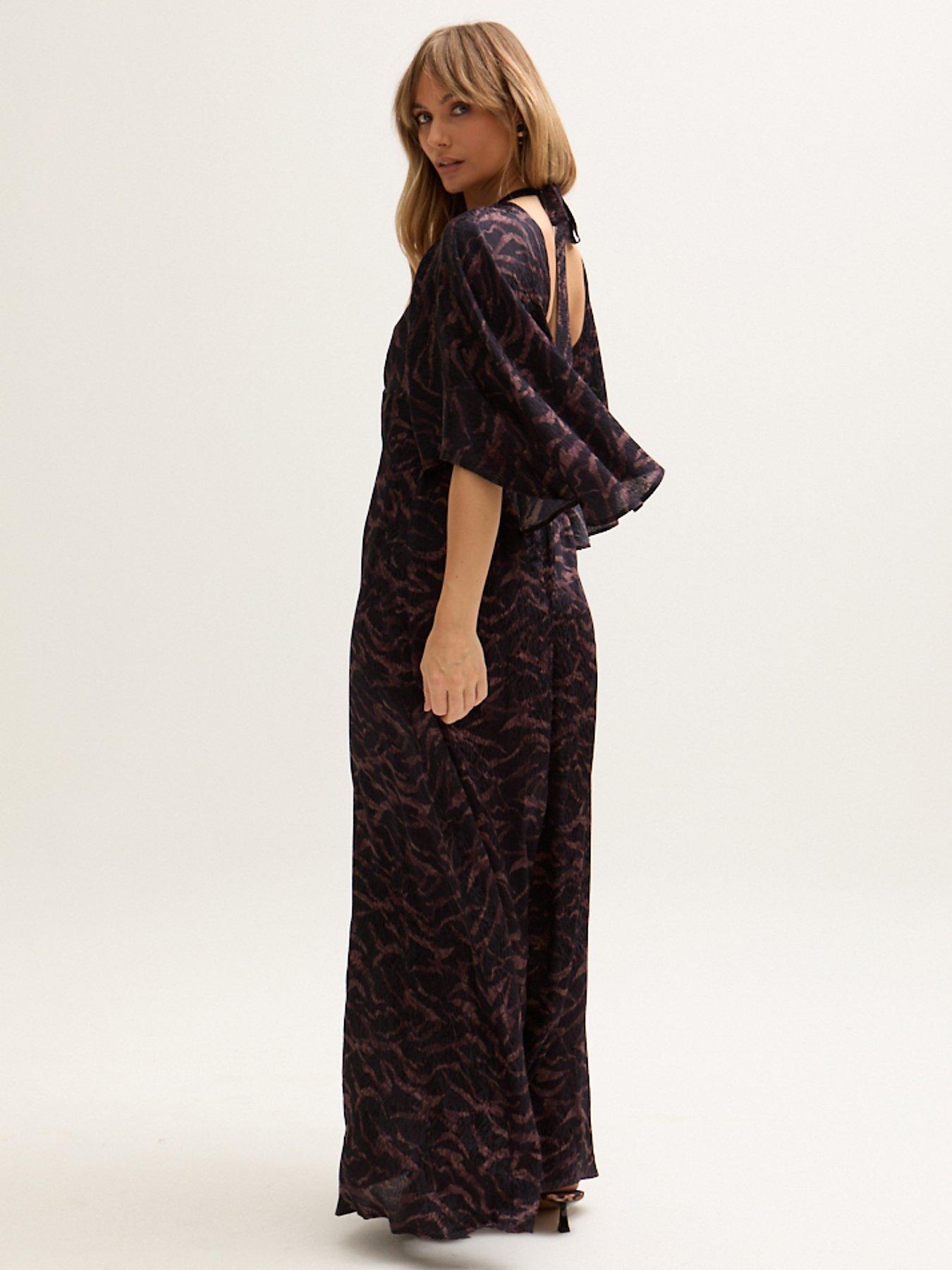 Lily & Lionel Lydia Angel Sleeve Midnight Tiger Print Maxi Dress ...