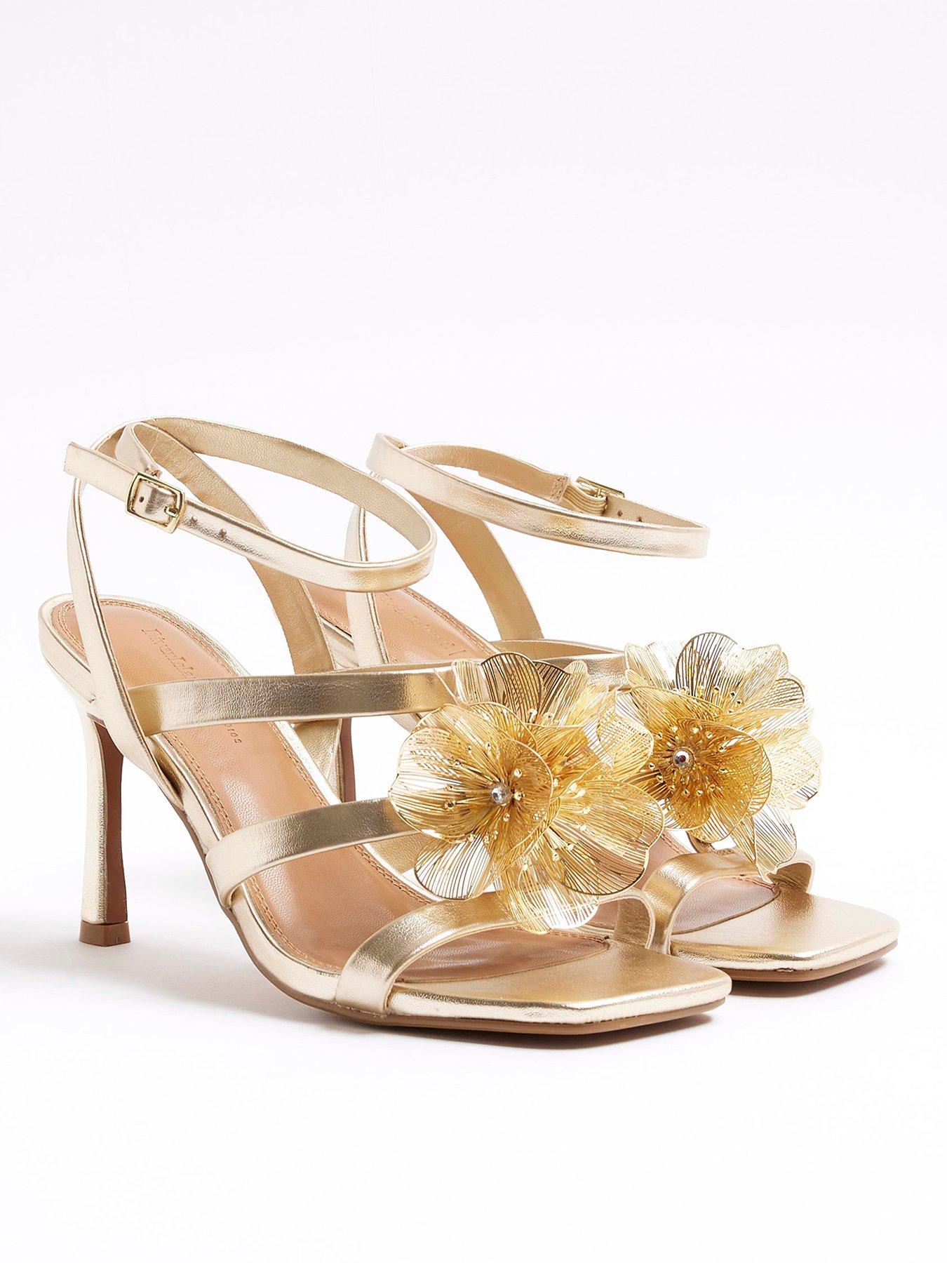 River Island Flower Trim Heeled Sandal - Gold | Very