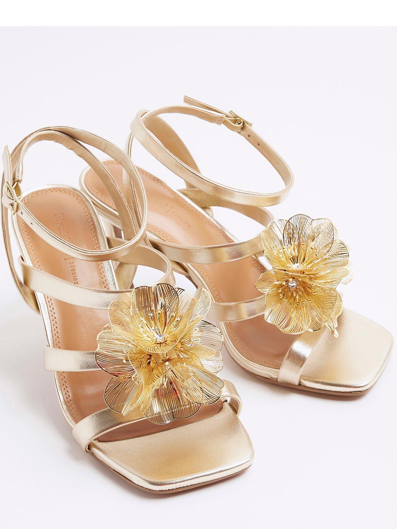 River Island Flower Trim Heeled Sandal - Gold | Very