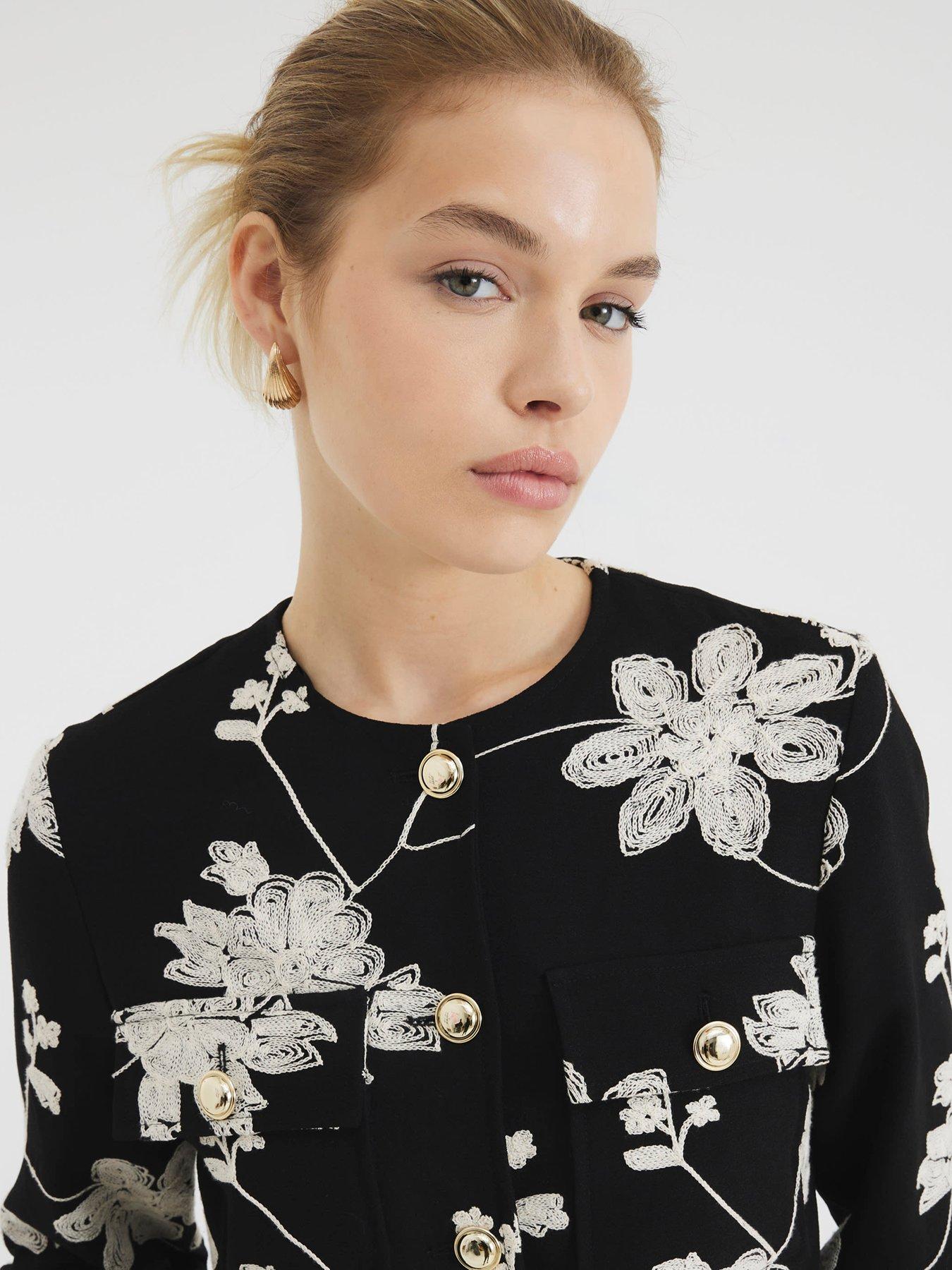 River Island Embroidered Collarless Jacket - Black | Very