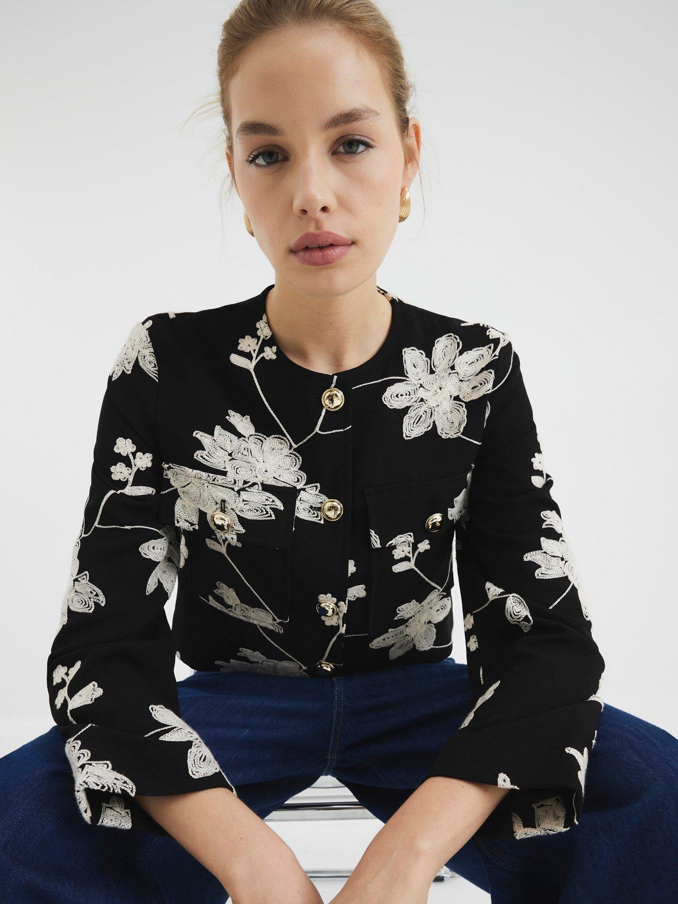 River Island Embroidered Collarless Jacket - Black | Very