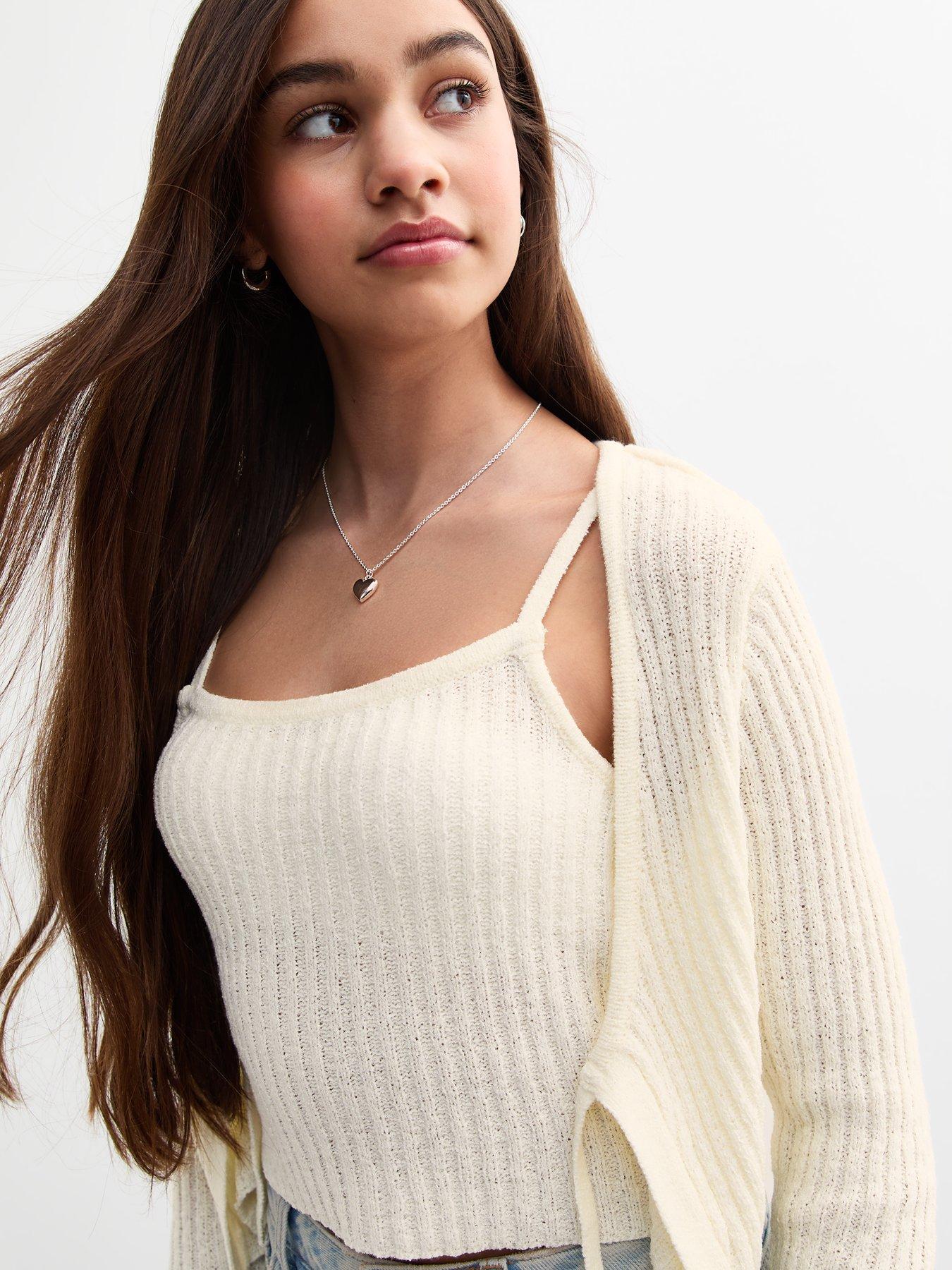 New Look 915 Girls 2-In-1 Tie Front Cardigan - Cream | Very