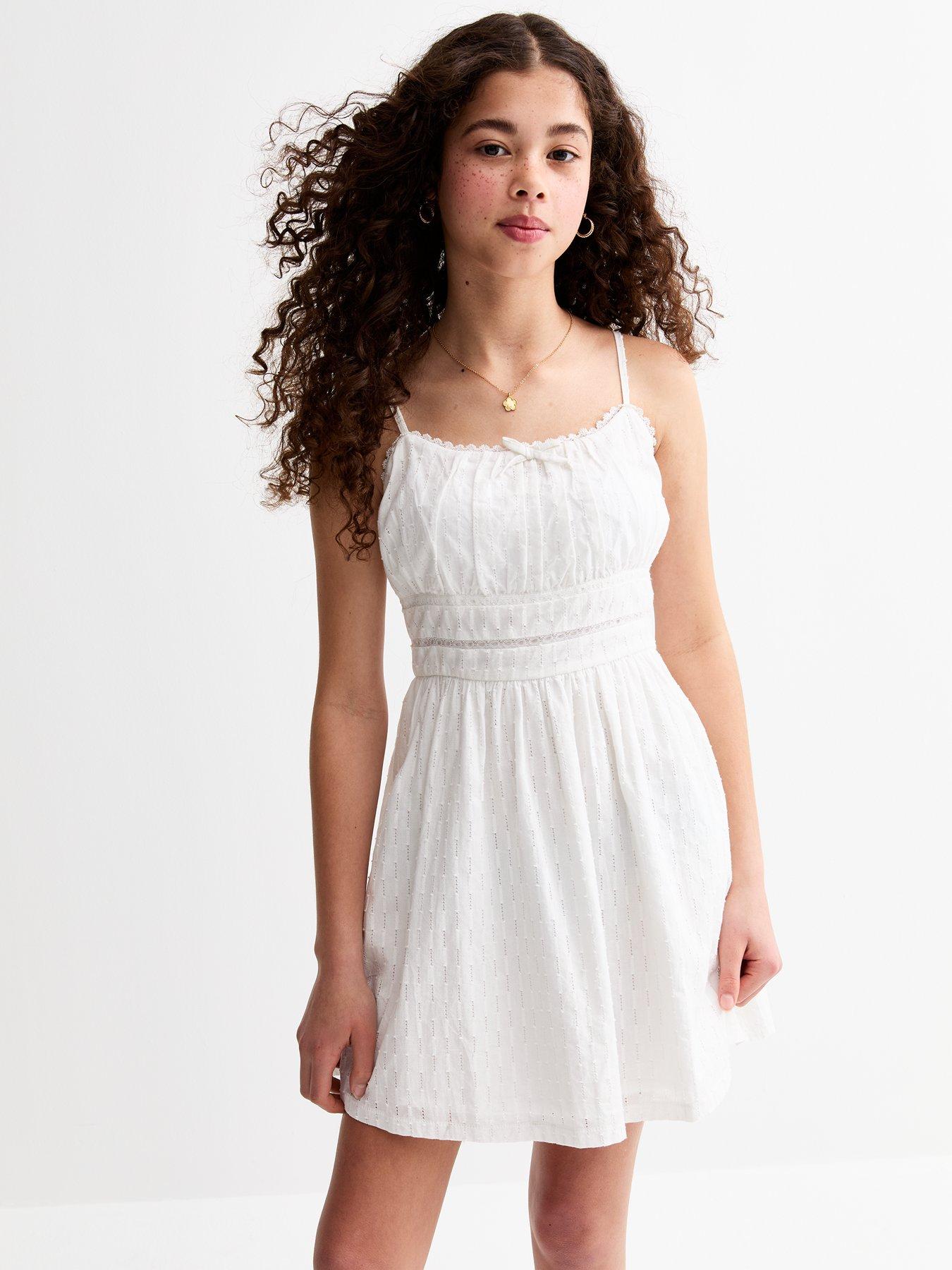 New Look 915 Girls Lace Insert Fitted Waist Mini Dress - White | Very