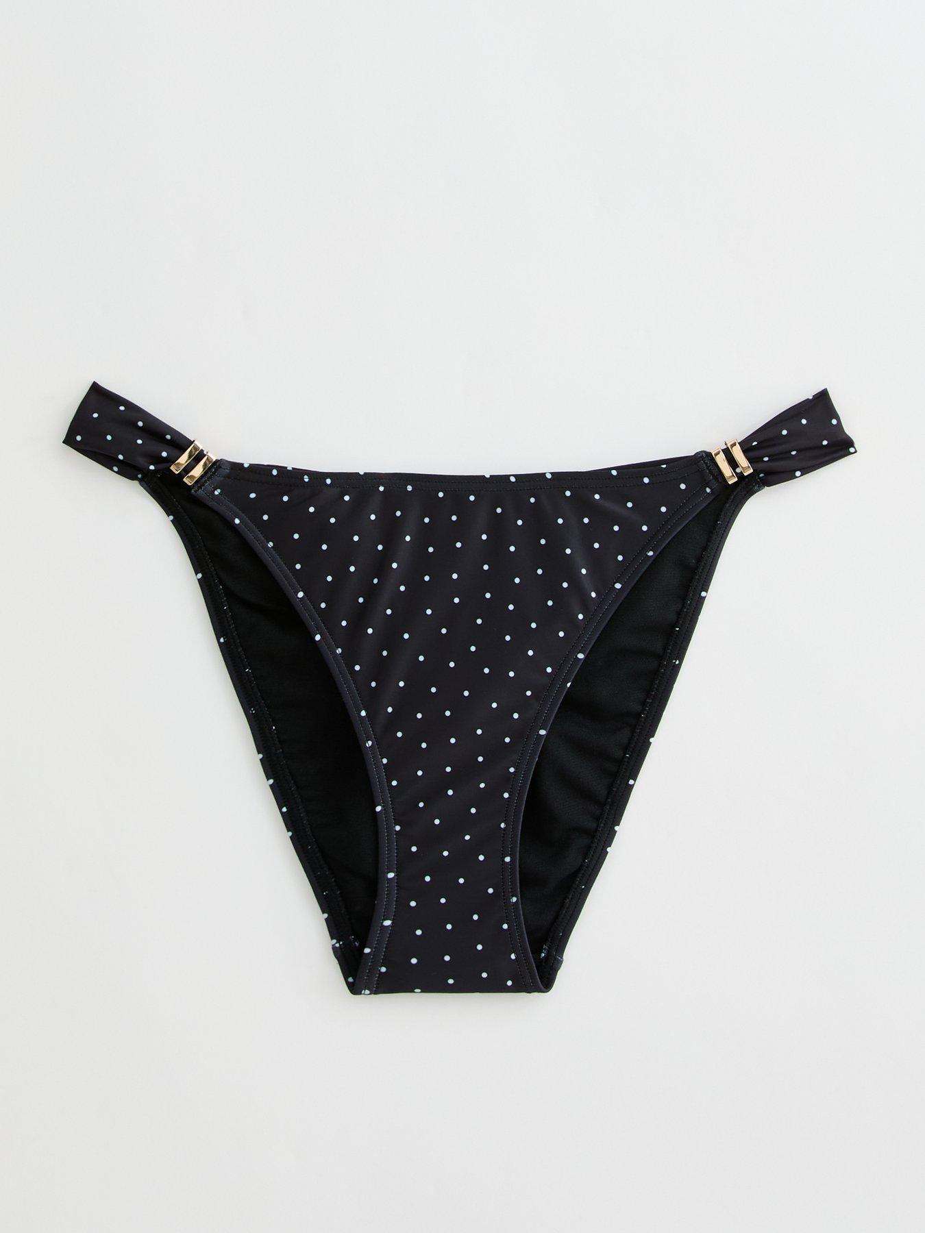 New Look Polka Dot Tanga Bikini Bottoms - Black | Very