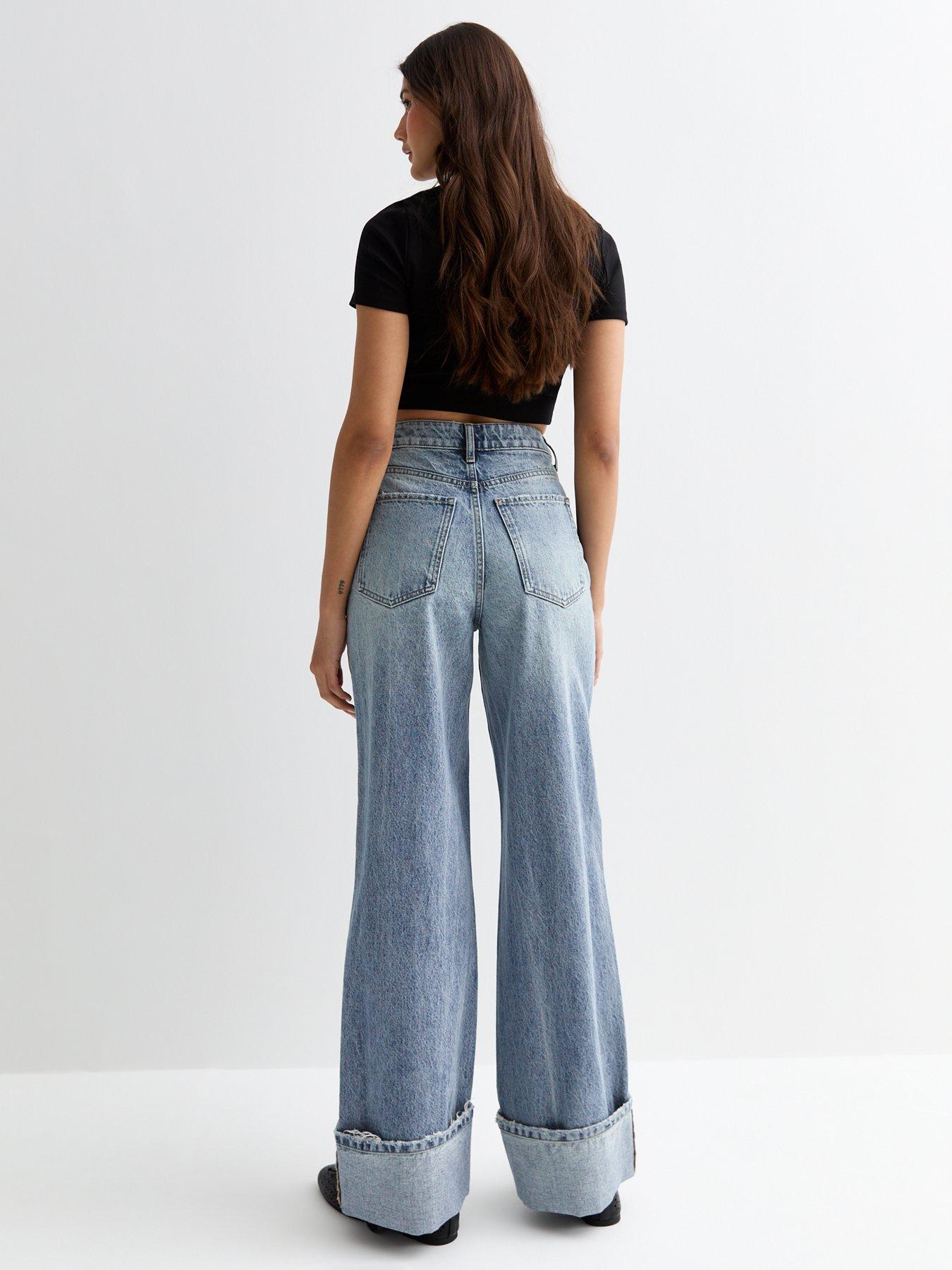 New Look Blue Relaxed Turn Up Wide Leg Jeans | Very