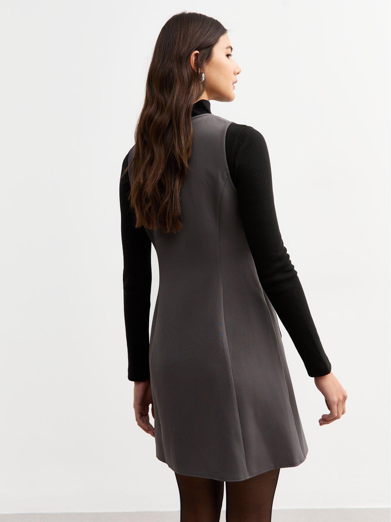 New Look Tailored Button Front Pinafore Dress - Grey | Very
