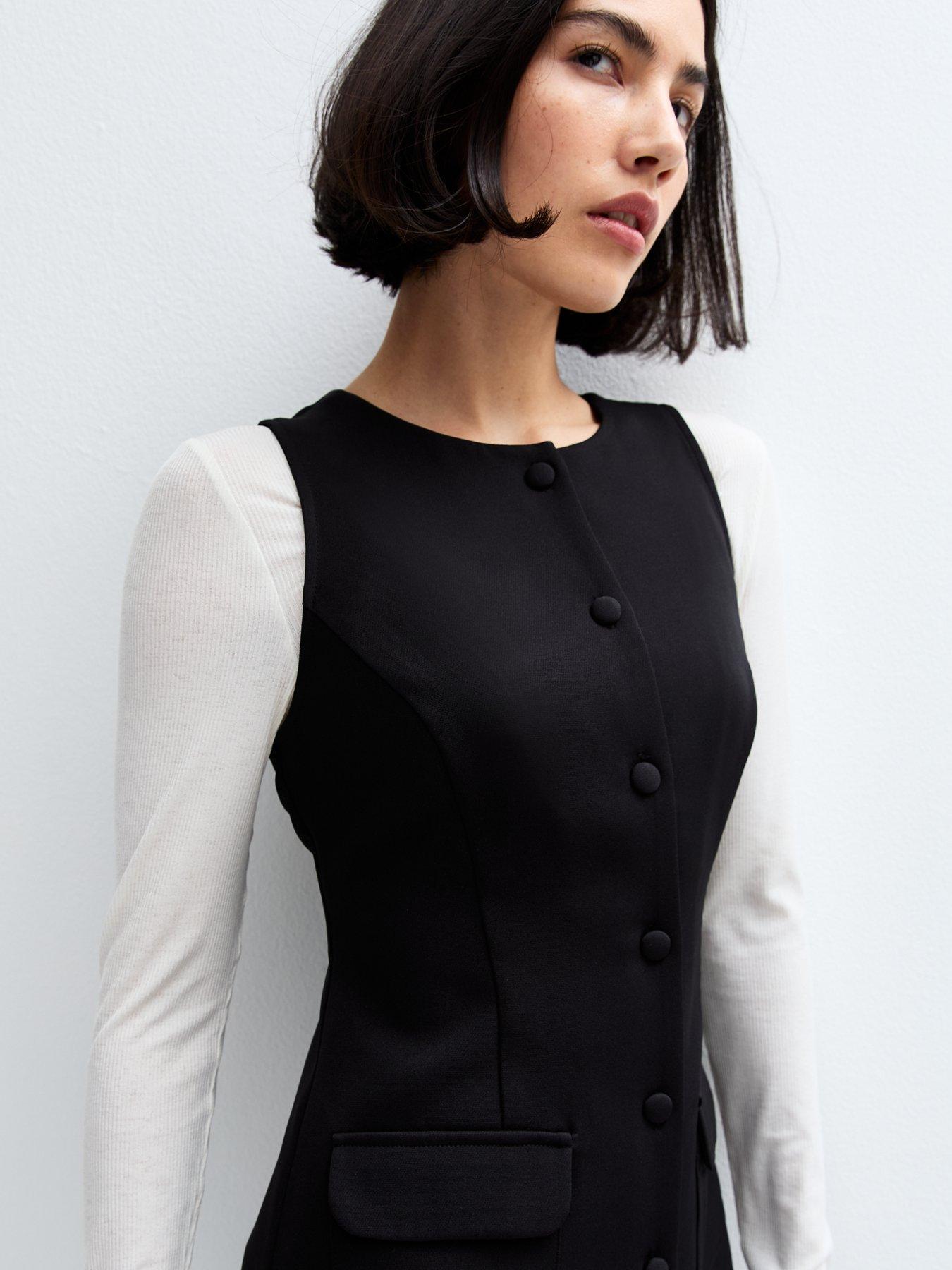 New Look Tailored Button Front Pinafore Dress - Black | Very