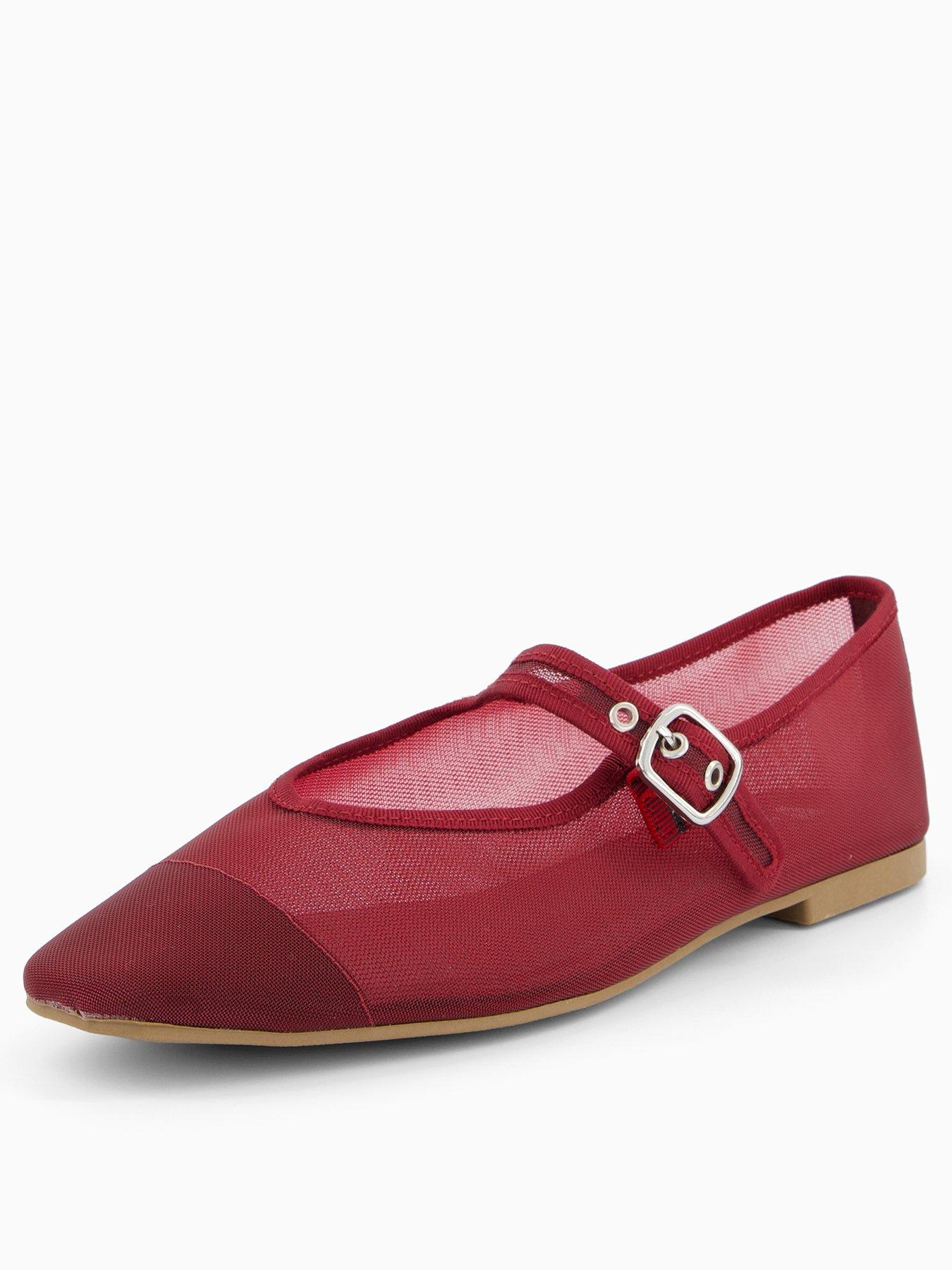 V by Very Mary Jane Mesh Ballet Pumps - Burgundy | Very