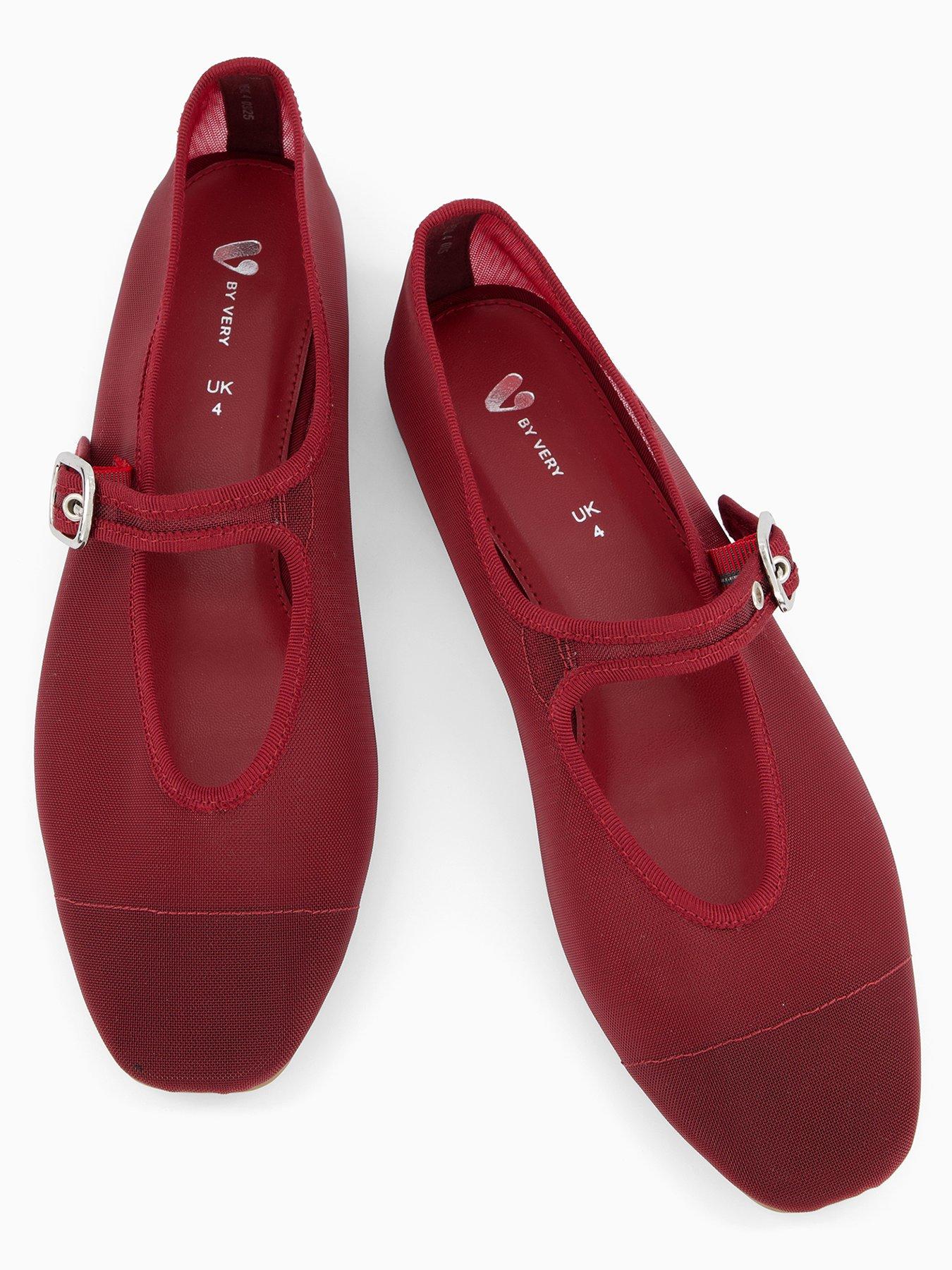 V by Very Mary Jane Mesh Ballet Pumps - Burgundy | Very