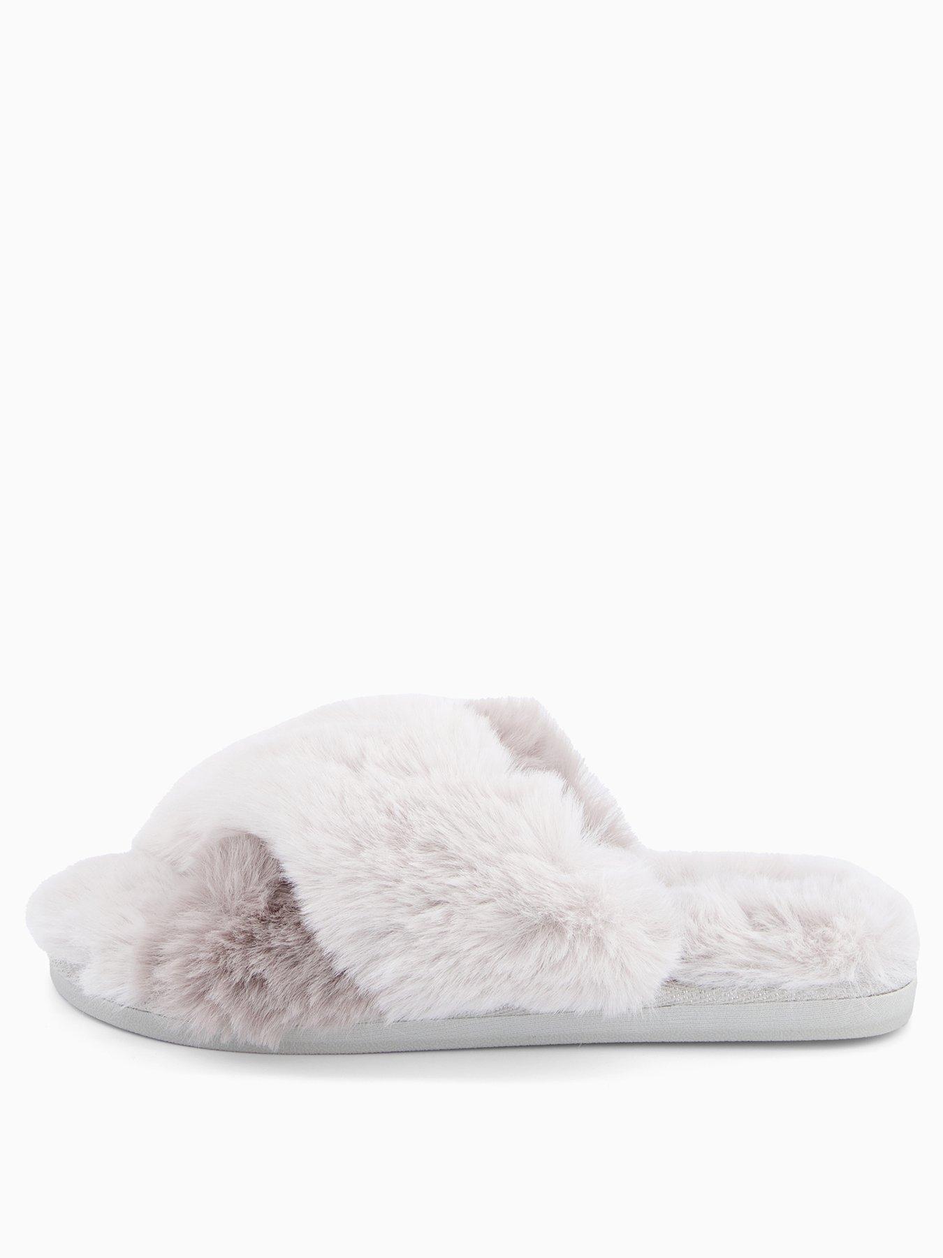 V by Very Fluffy Cross Knot Slider Slippers - Grey | Very