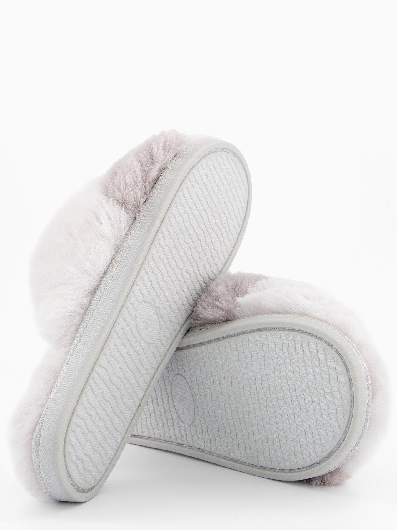 V by Very Fluffy Cross Knot Slider Slippers - Grey | Very