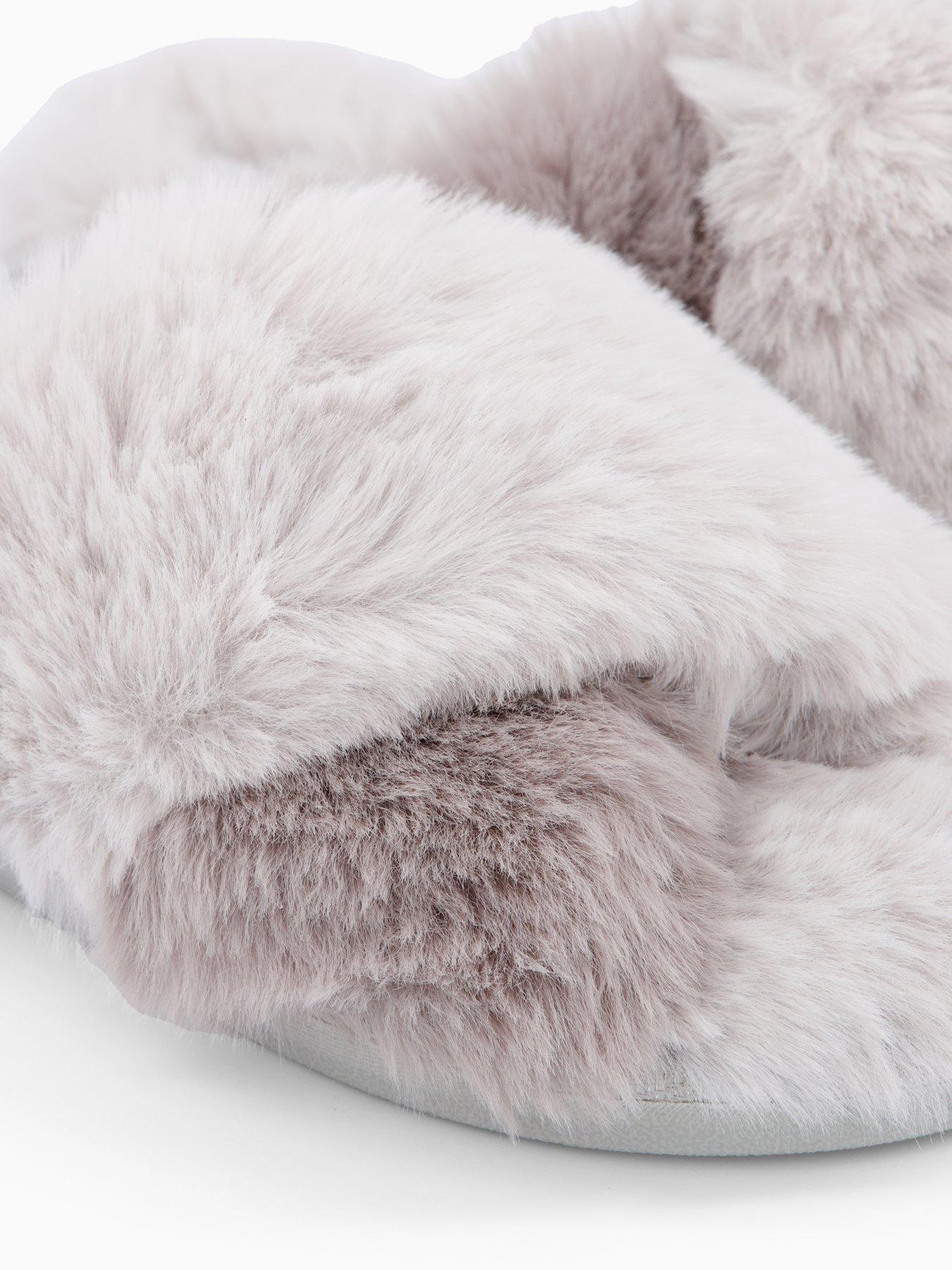 V by Very Fluffy Cross Knot Slider Slippers - Grey | Very