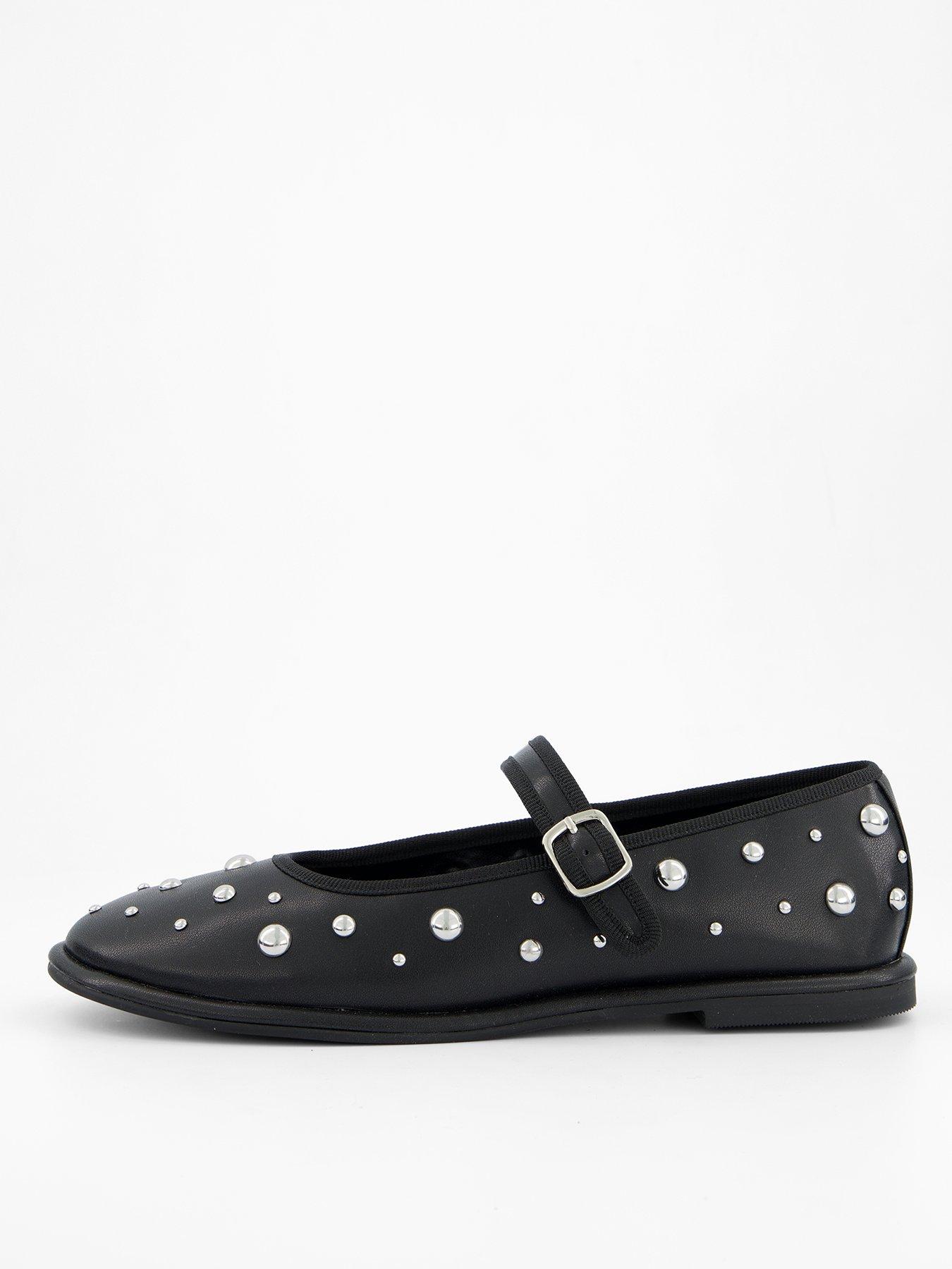 V by Very Mary Jane Ballet Pump With Studs - Black | Very