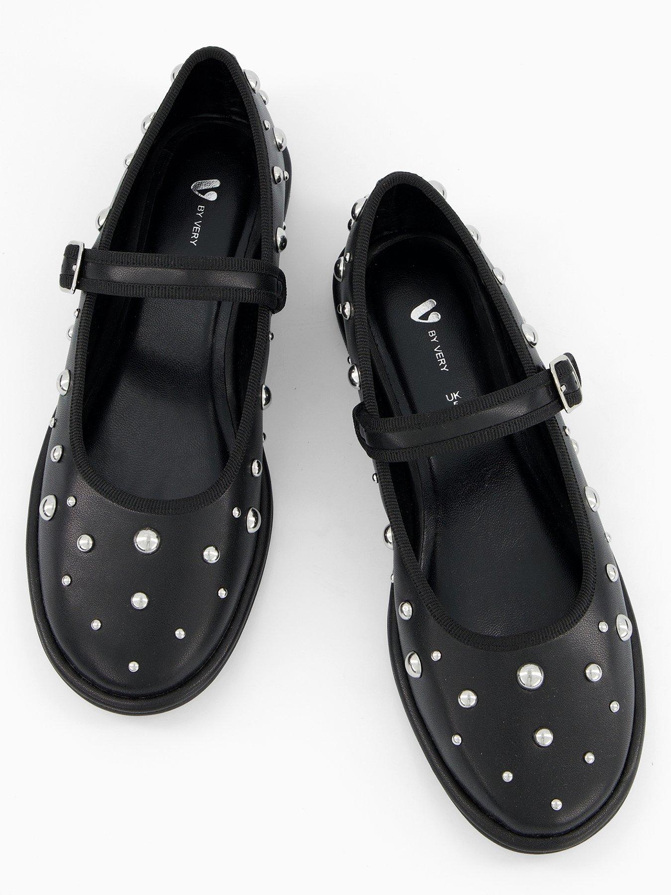 V by Very Mary Jane Ballet Pump With Studs - Black | Very