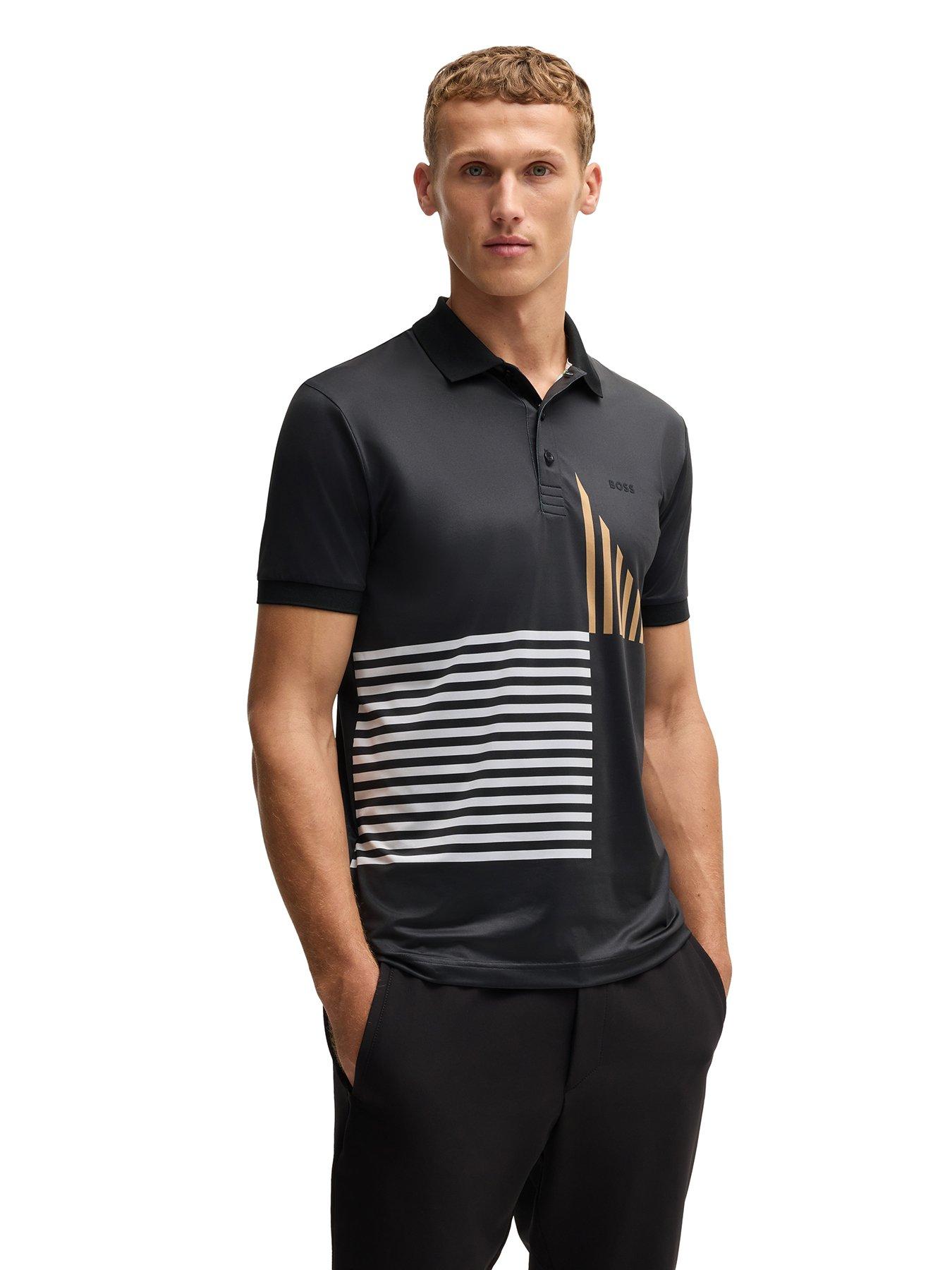 BOSS Mens Golf Paddy Striped Regular Firt Polo - Black | Very