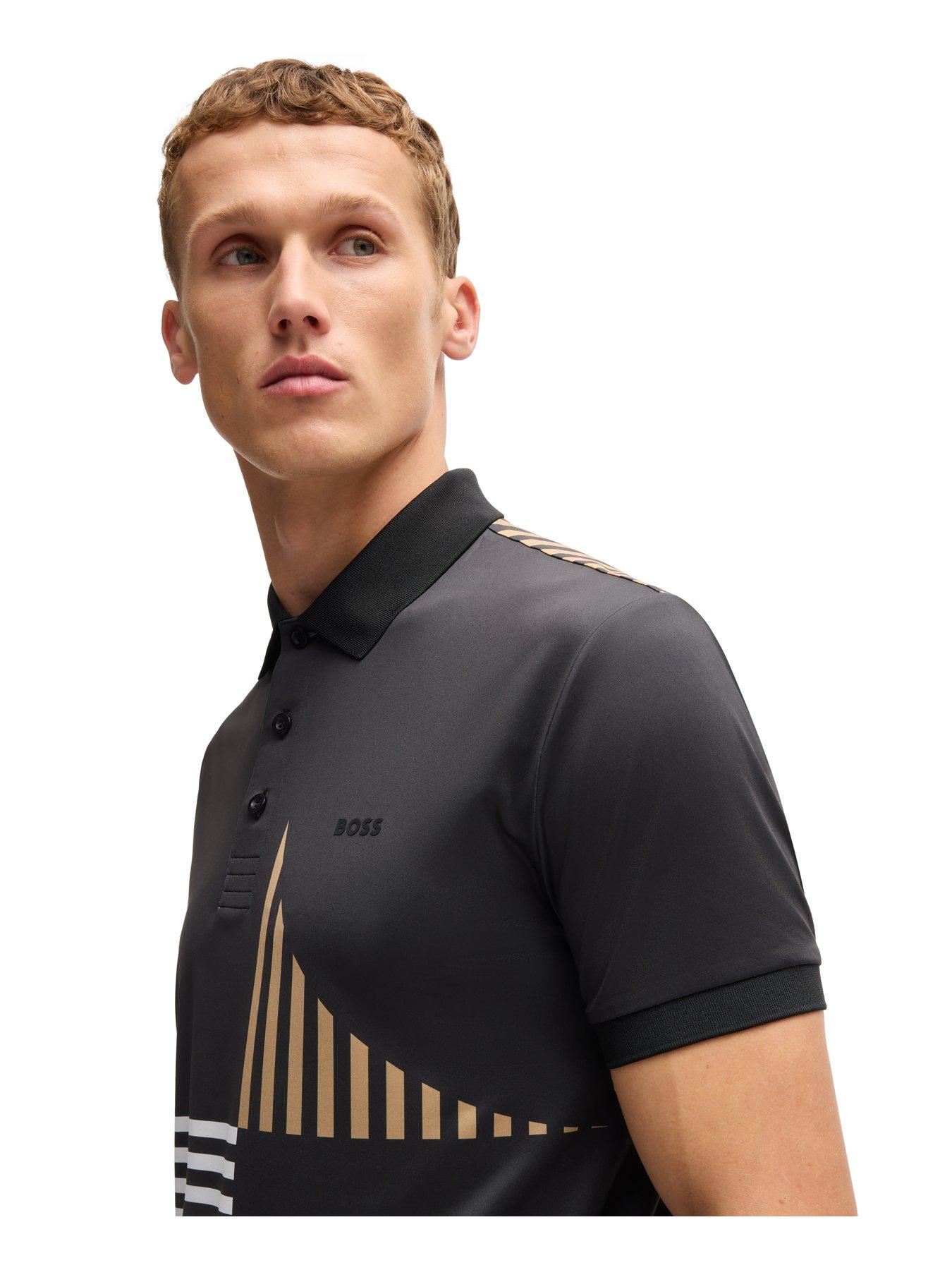 BOSS Mens Golf Paddy Striped Regular Firt Polo - Black | Very