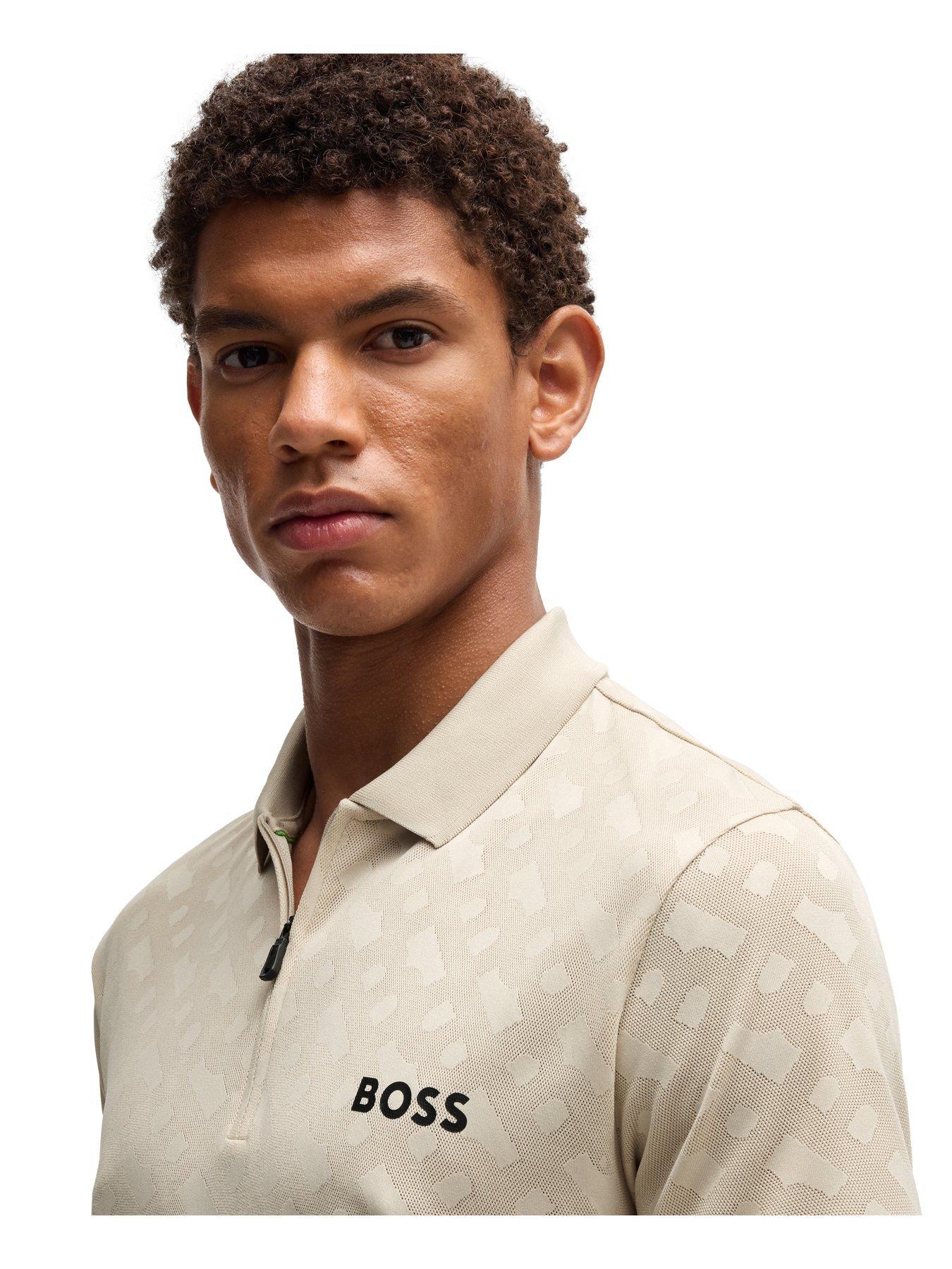 BOSS Mens Golf Philix Slim Fit Polo Tee - Beige | Very